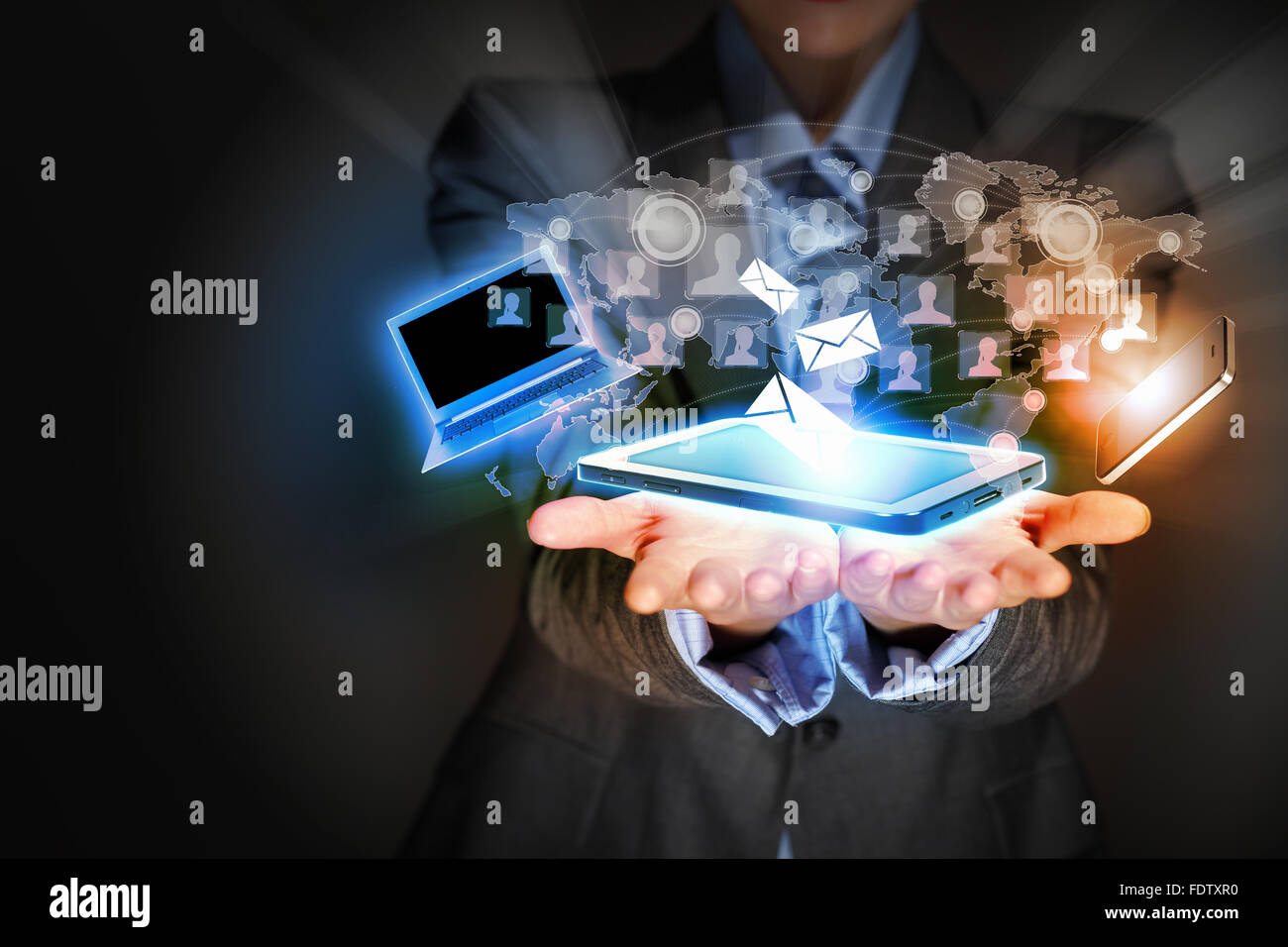 Modern wireless technology illustration with a computer device Stock ...