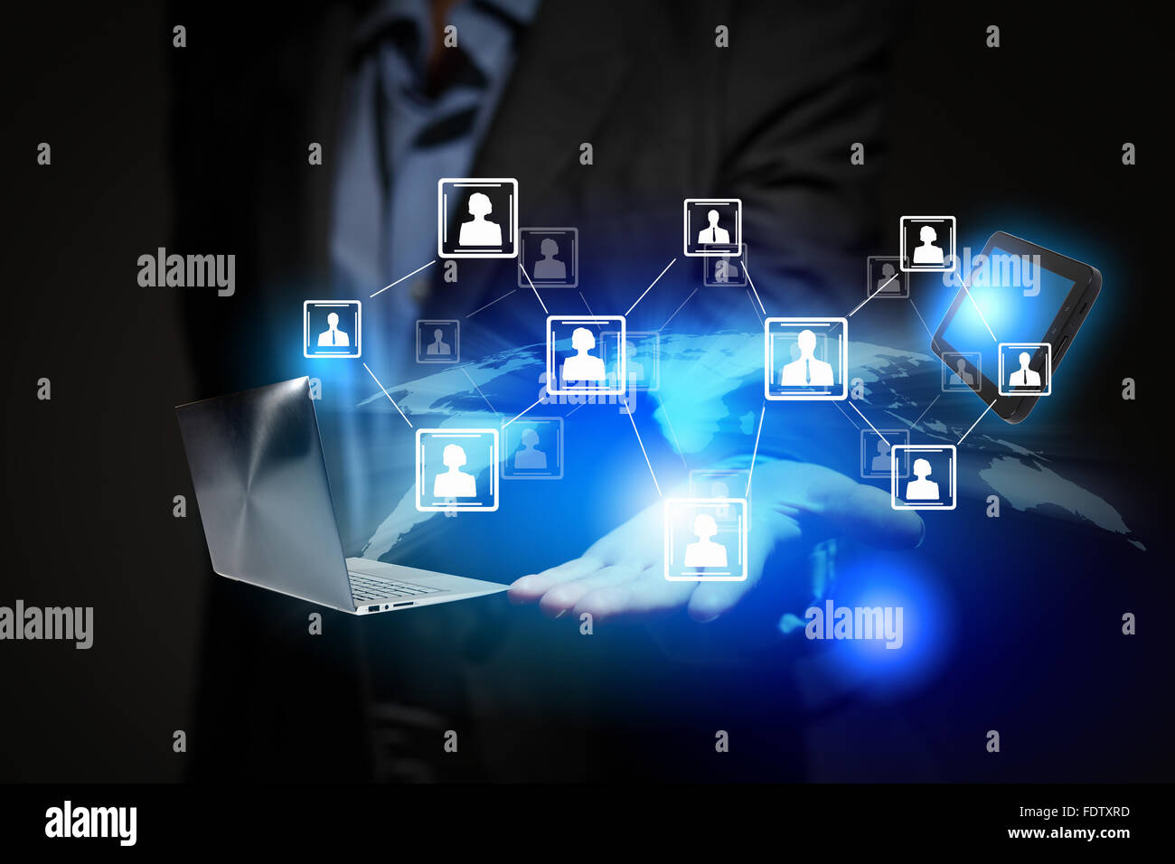 Modern wireless technology illustration with a computer device Stock ...