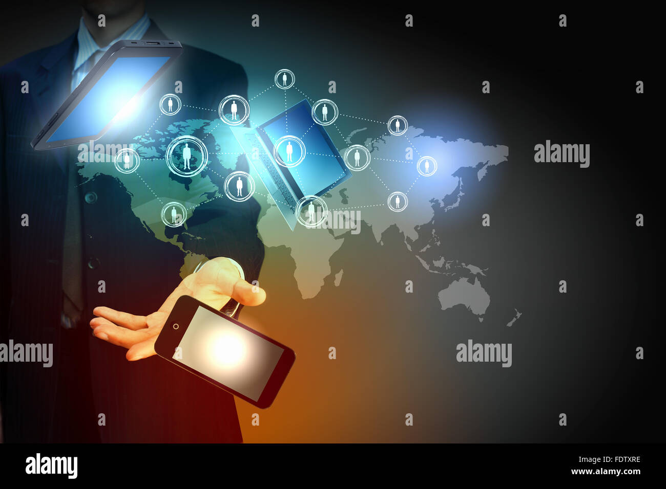 Modern wireless technology illustration with a computer device Stock ...