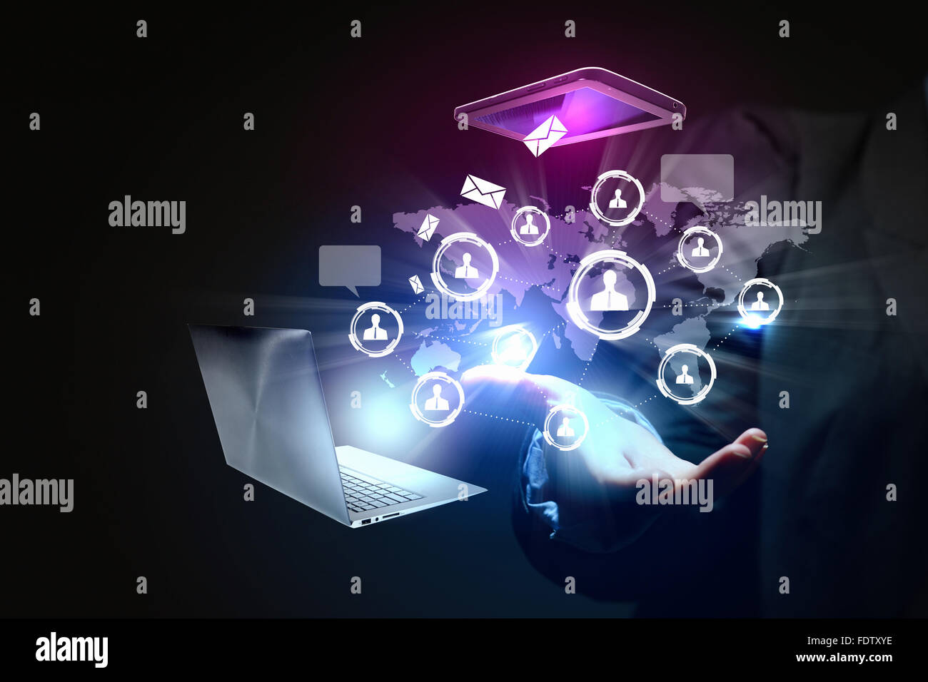 Modern wireless technology illustration with a computer device Stock ...