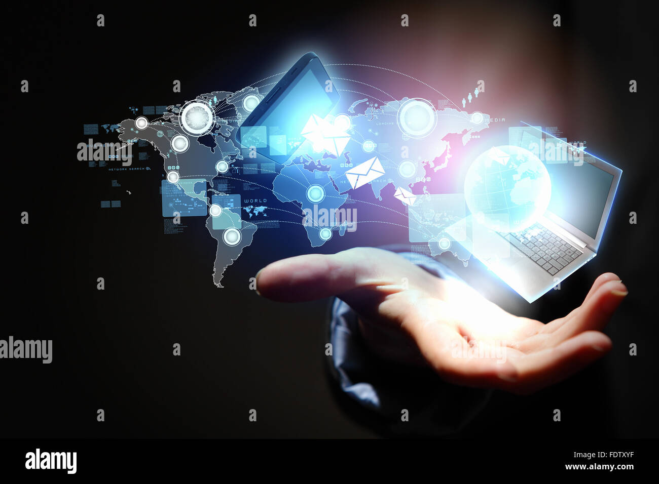 Modern wireless technology illustration with a computer device Stock ...