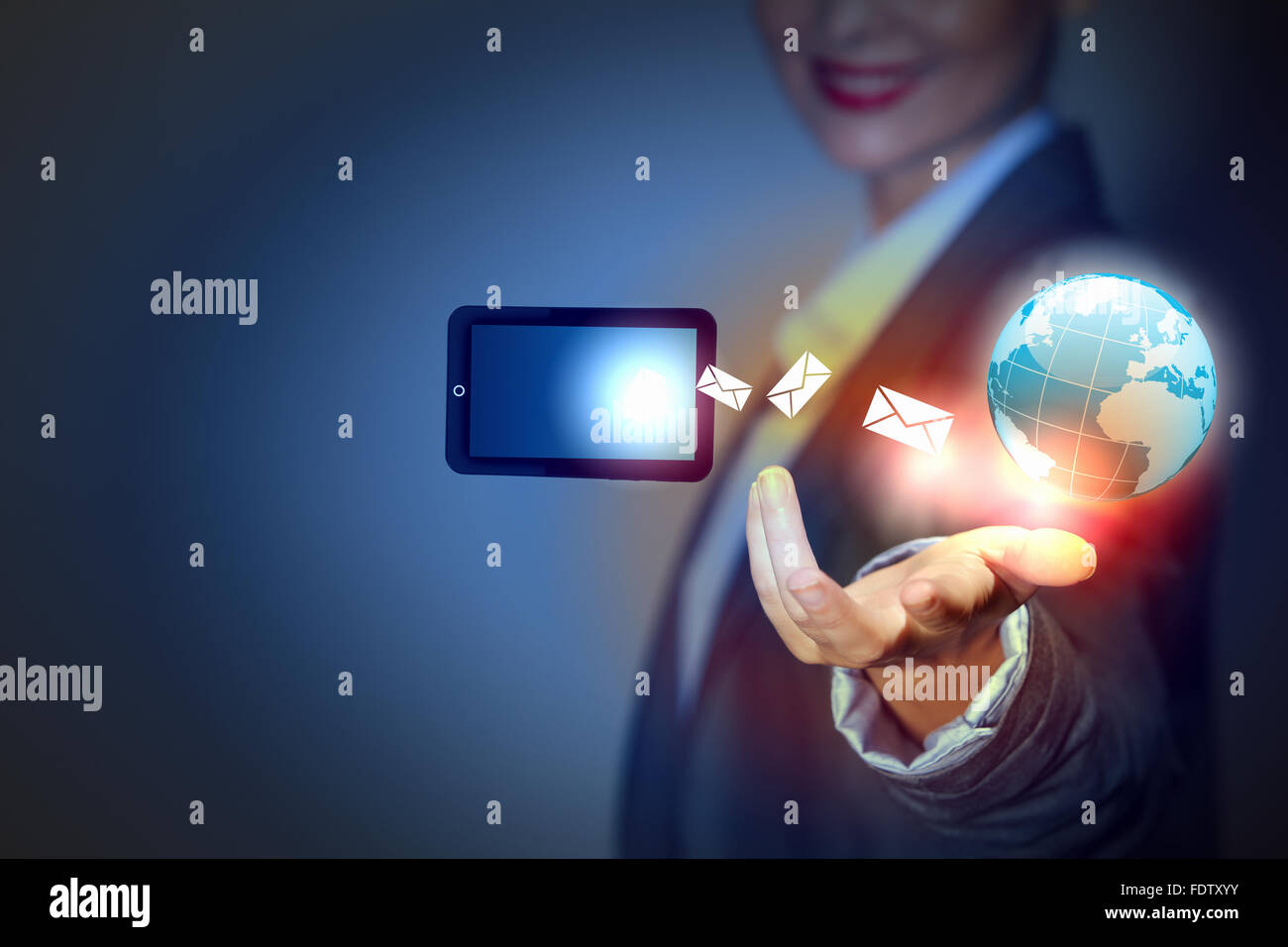 Modern wireless technology illustration with a computer device Stock ...