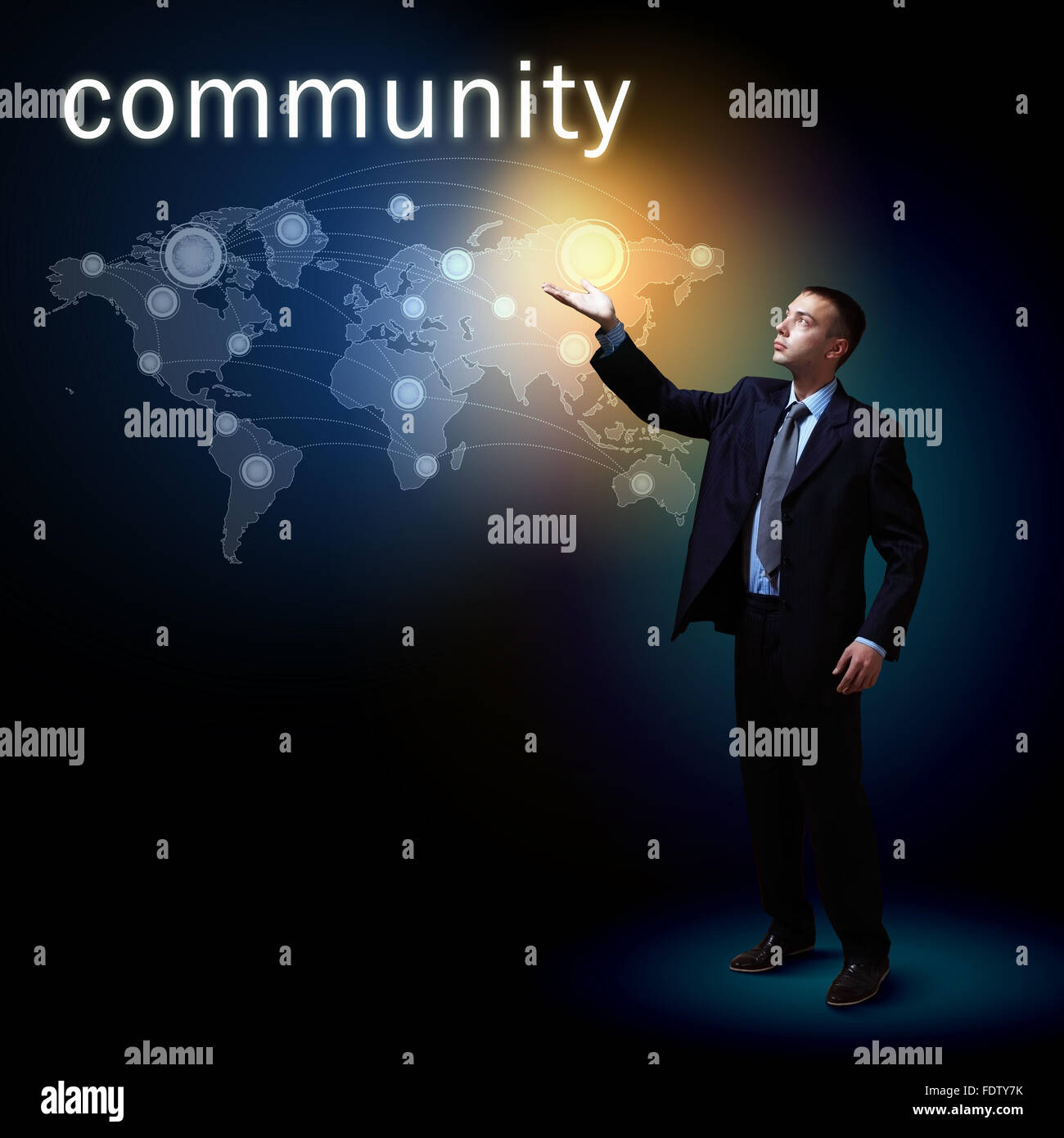 Businessman standing with modern technology symbols next to him Stock ...