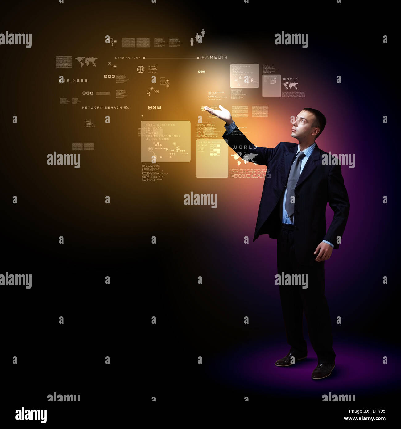 Businessman standing with modern technology symbols next to him Stock ...
