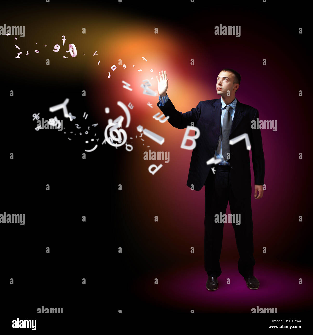 Businessman standing with modern technology symbols next to him Stock ...