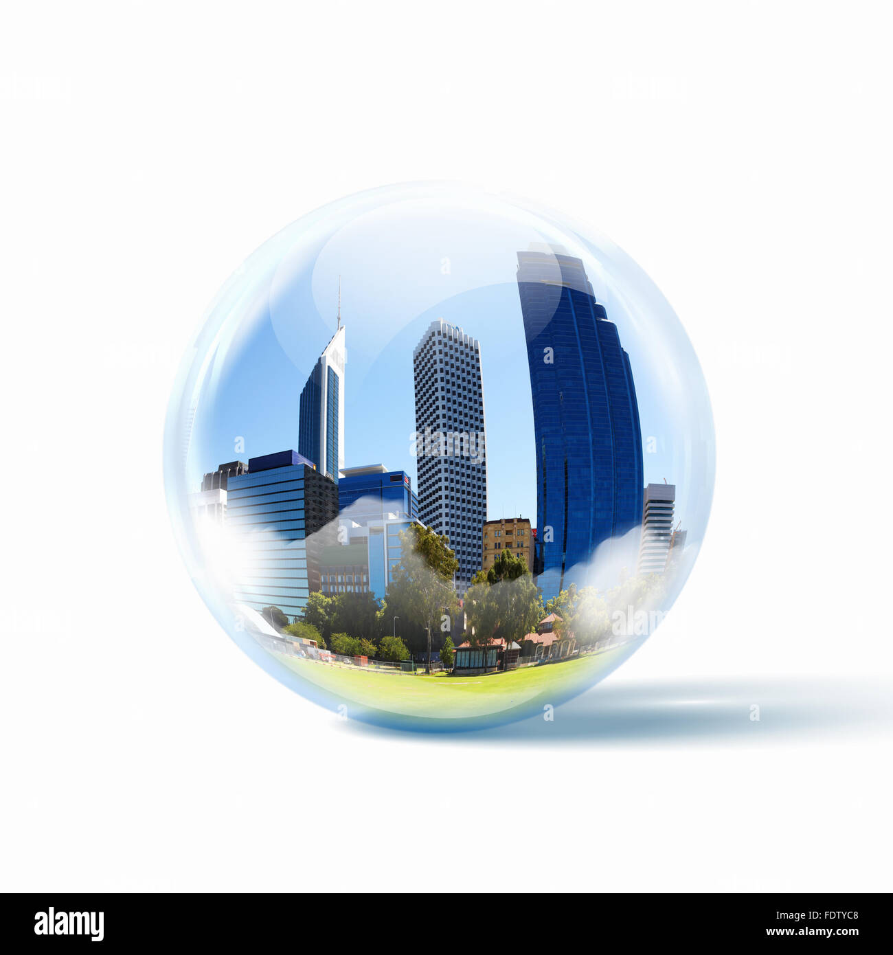 Image of a modern cityscape inside a glass sphere Stock Photo - Alamy