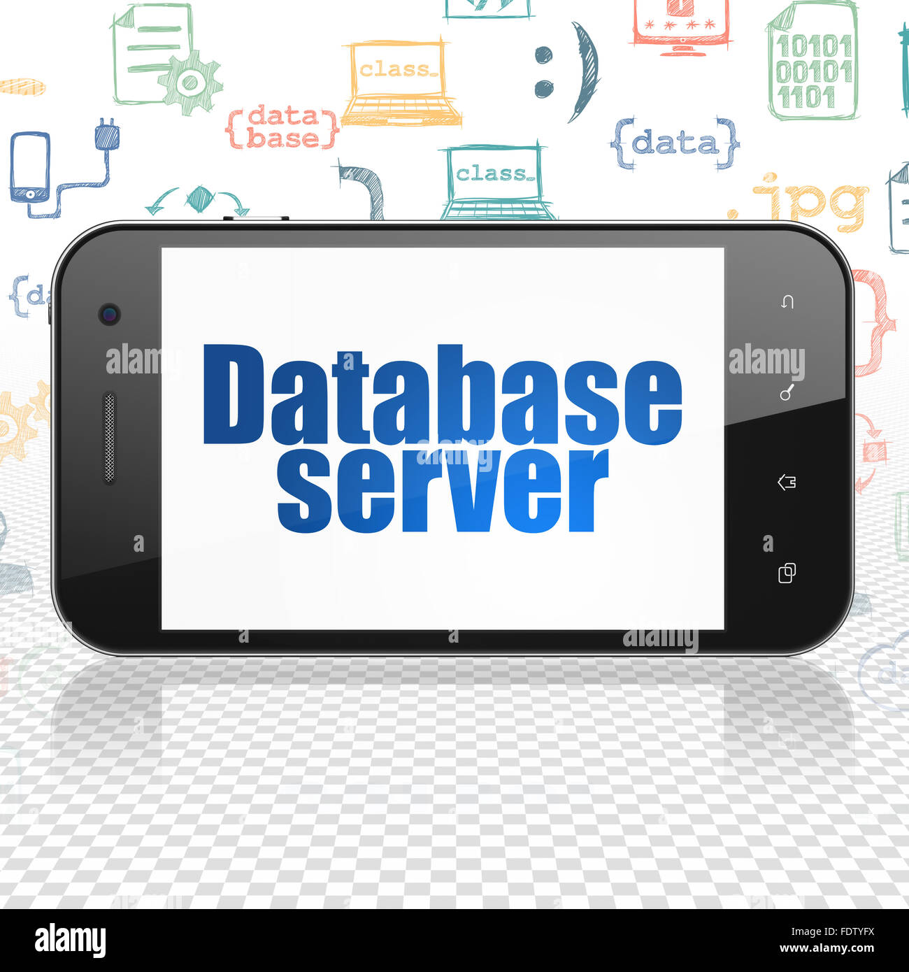 Software concept: Smartphone with Database Server on display Stock ...