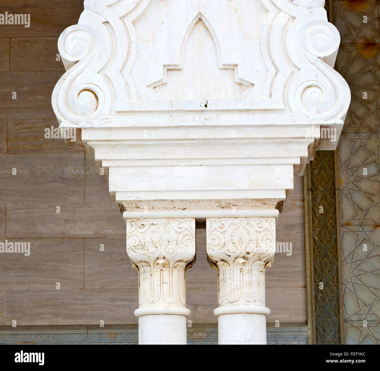 white abstract old column in the country of morocco and marble brick ...