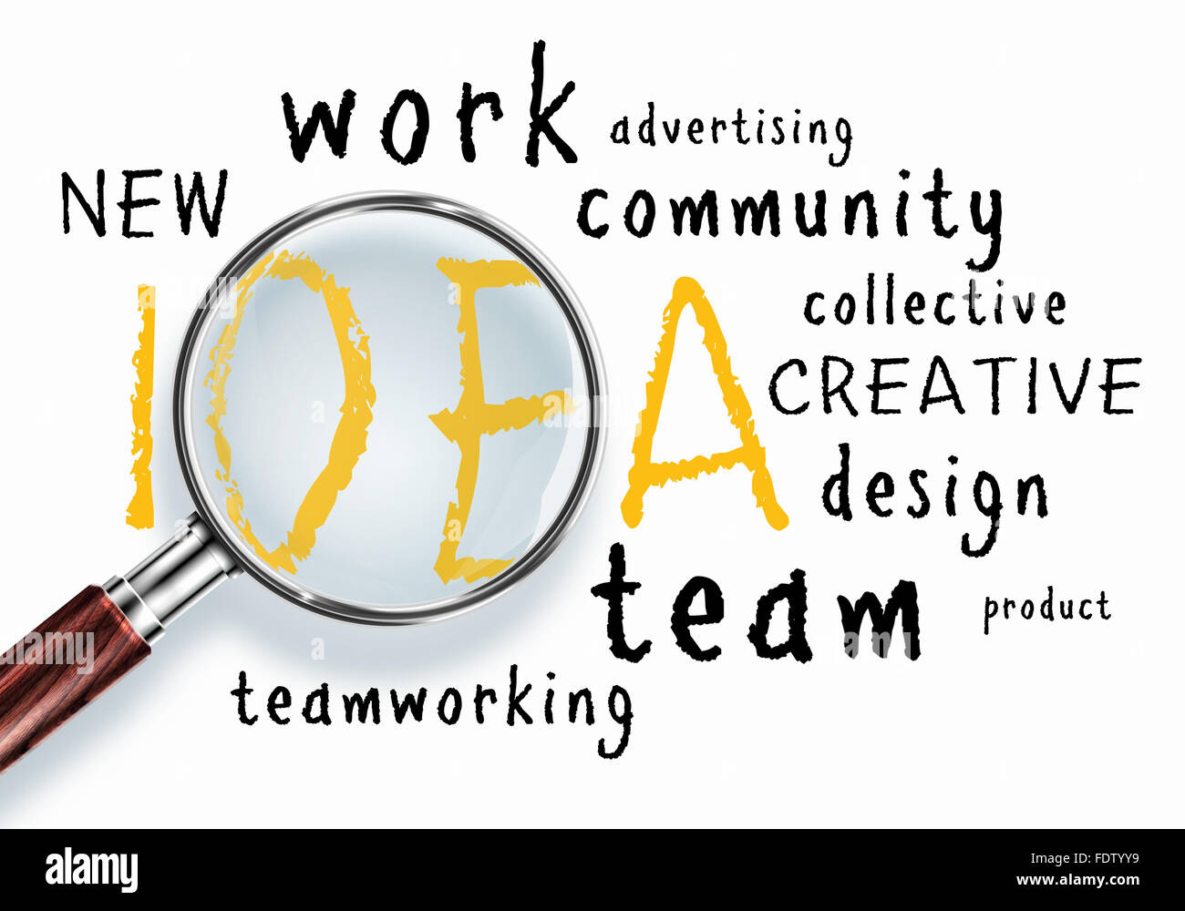 New idea and creative thinking words collage under a magnifying glass ...