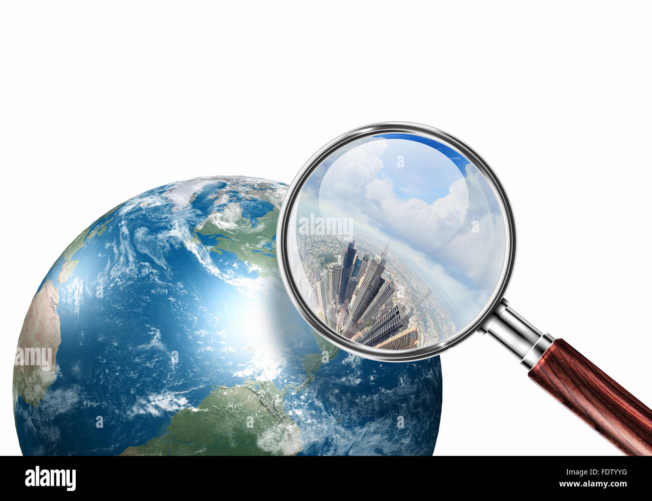 Globe under magnifying glass hi-res stock photography and images - Alamy