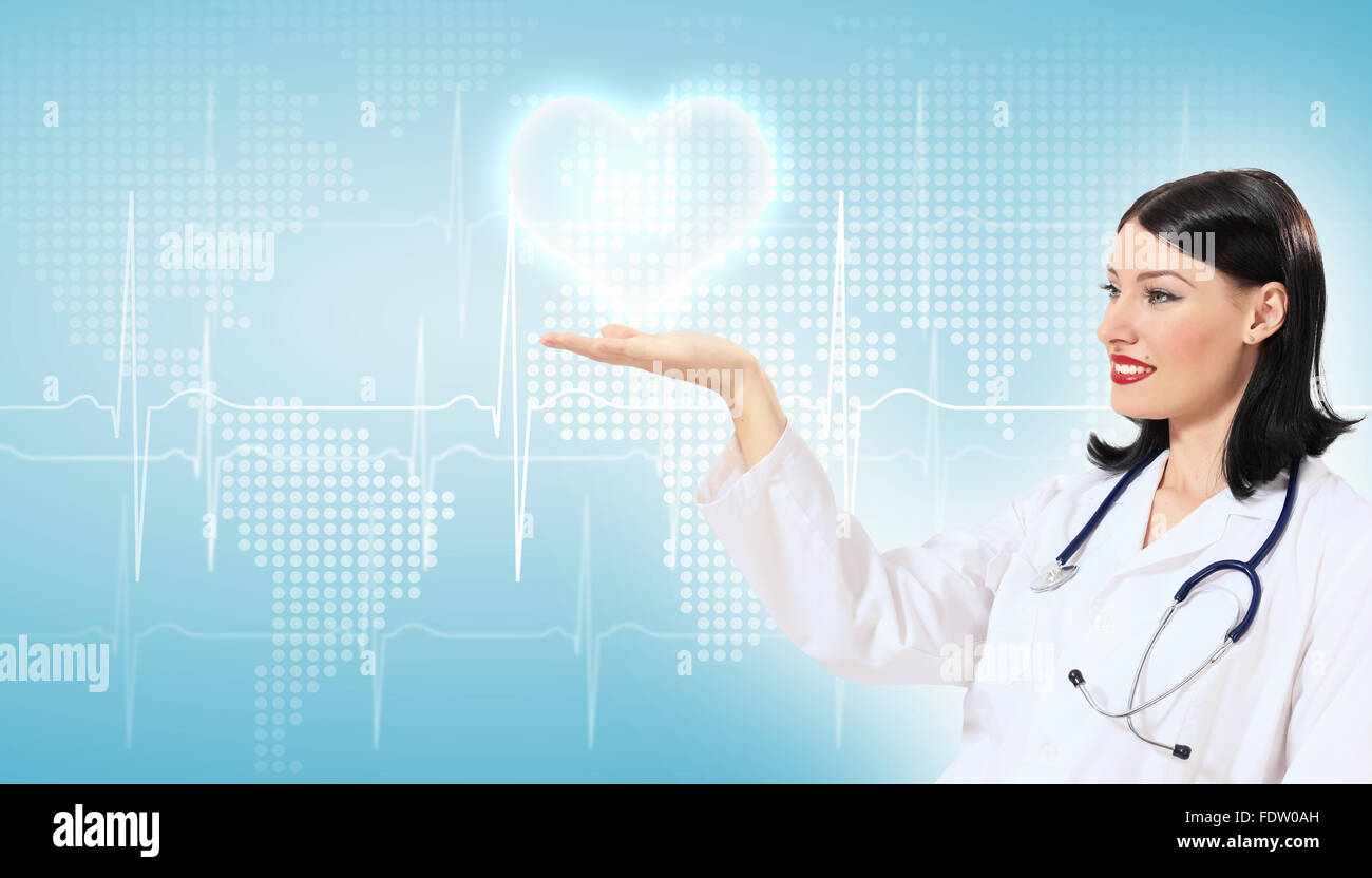 Illustration with medical background having heart beat, doctor and ...