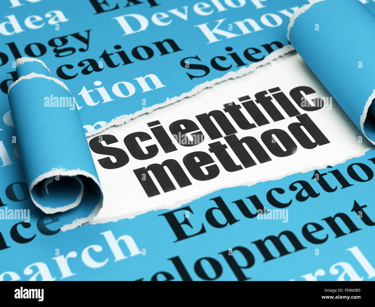 Science concept: black text Scientific Method under the piece of torn ...