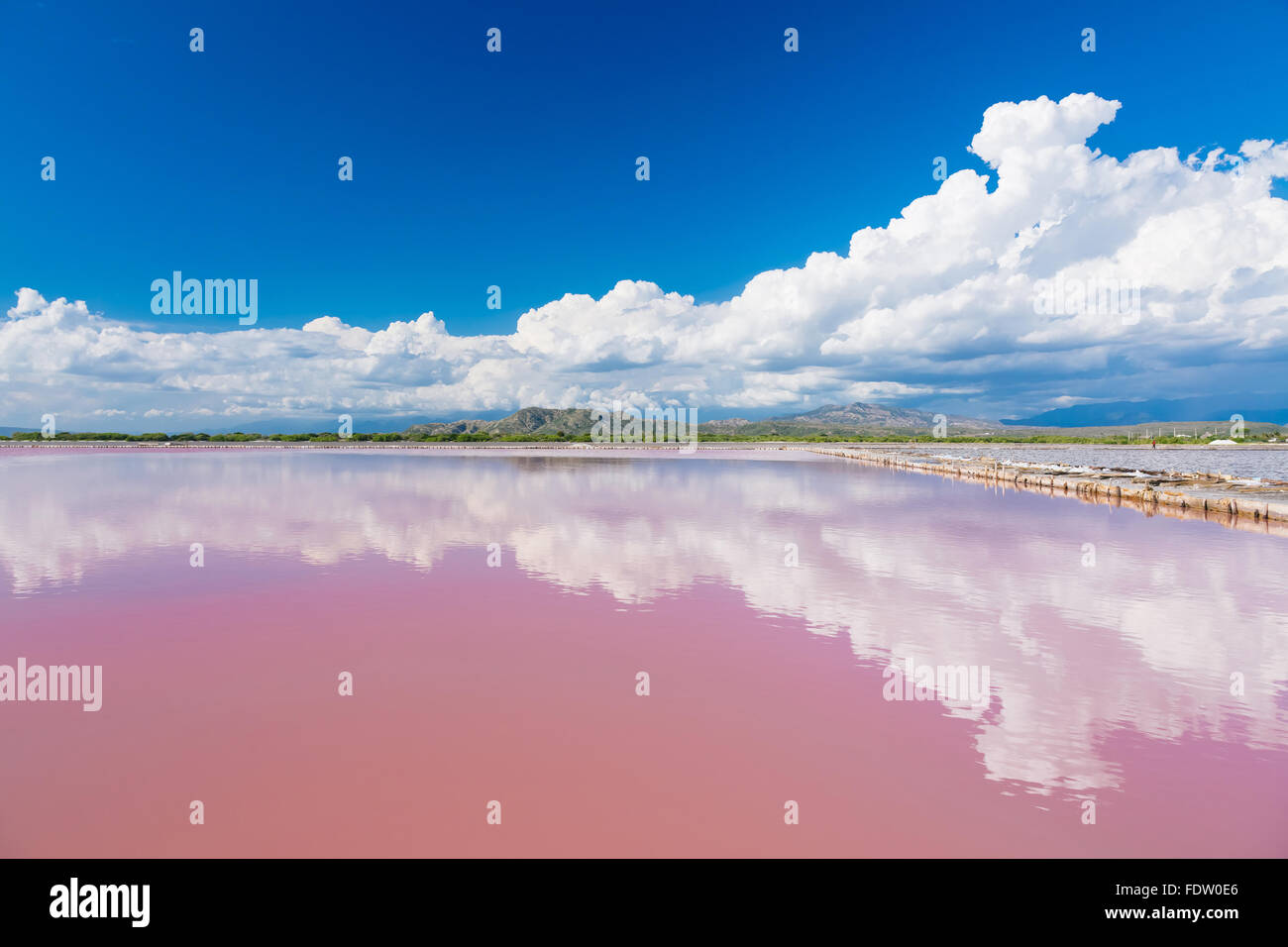 Pink water salt lake in Dominican Republic Stock Photo - Alamy