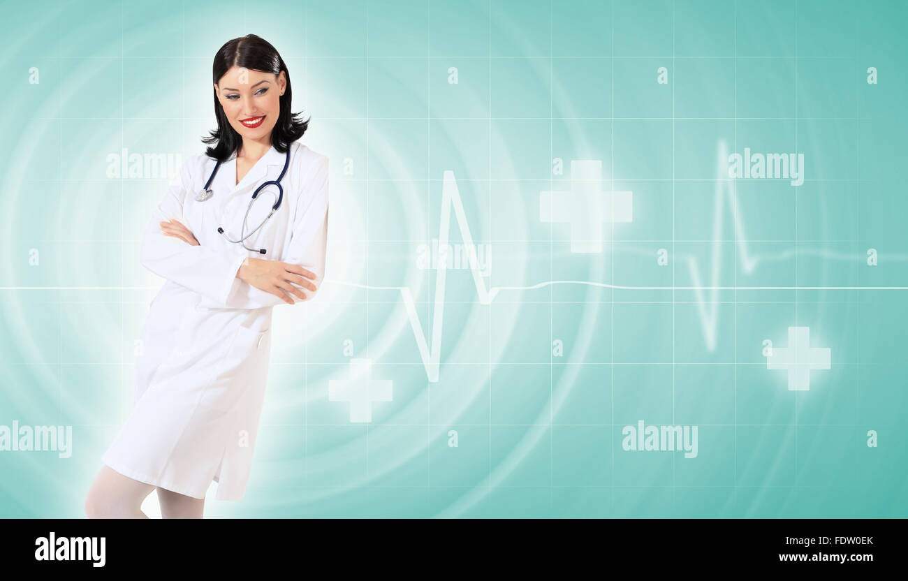 Illustration with medical background having heart beat, doctor and ...