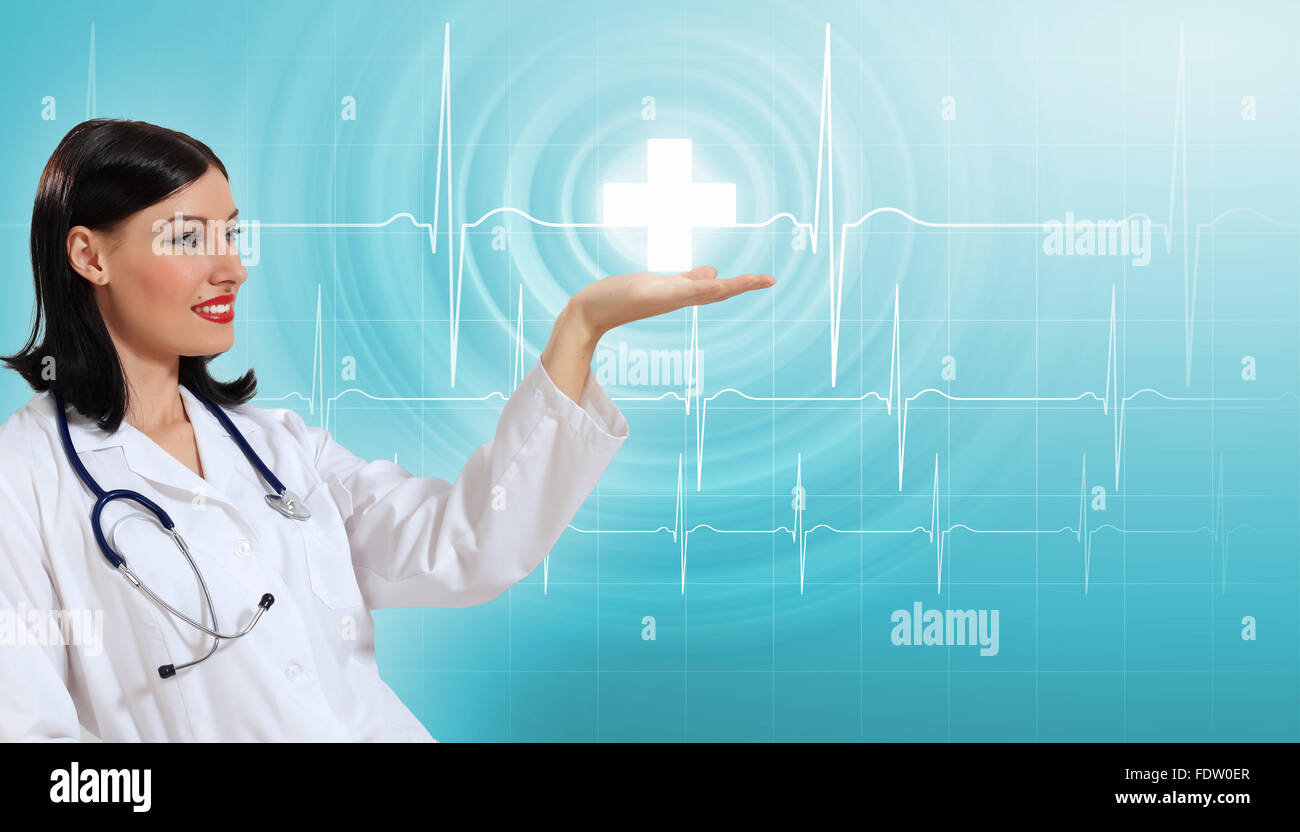 Illustration with medical background having heart beat, doctor and ...