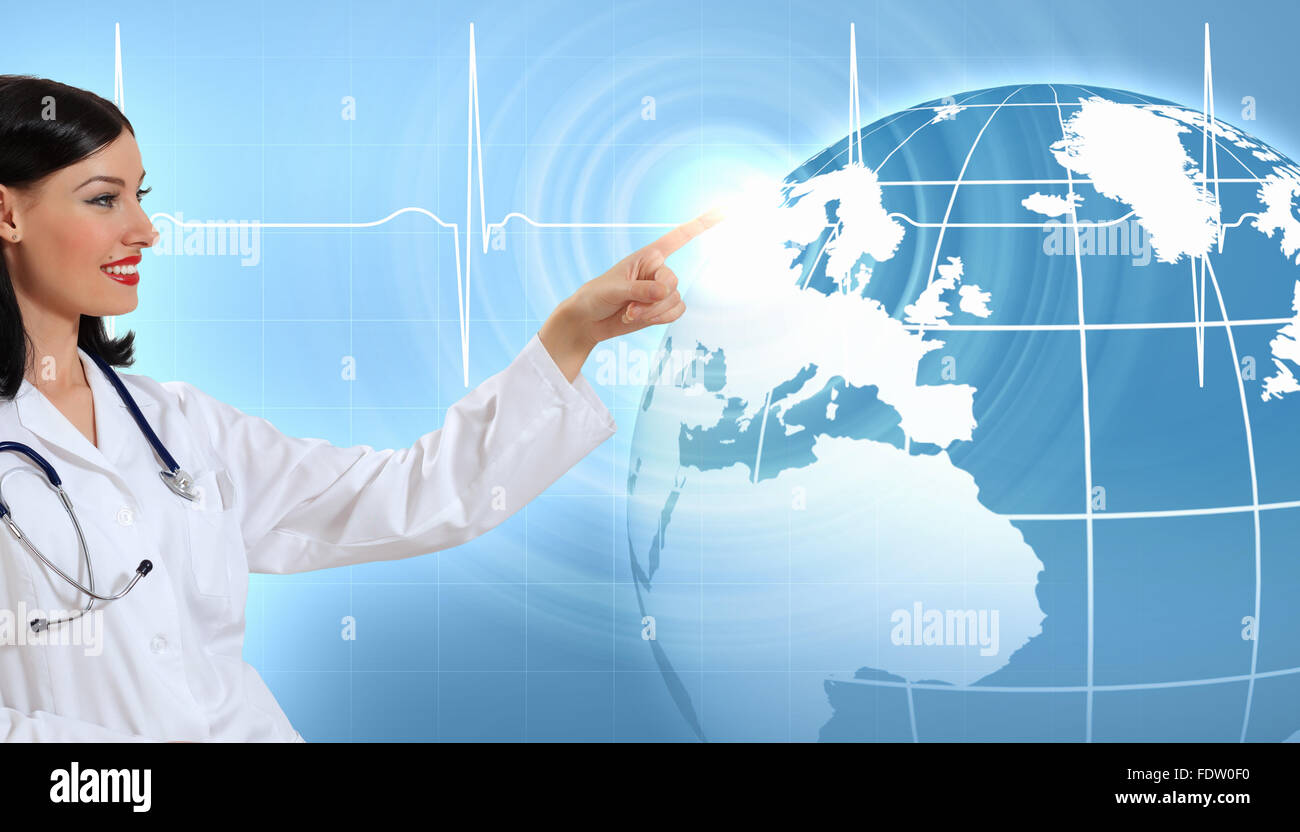 Illustration with medical background having heart beat, doctor and ...