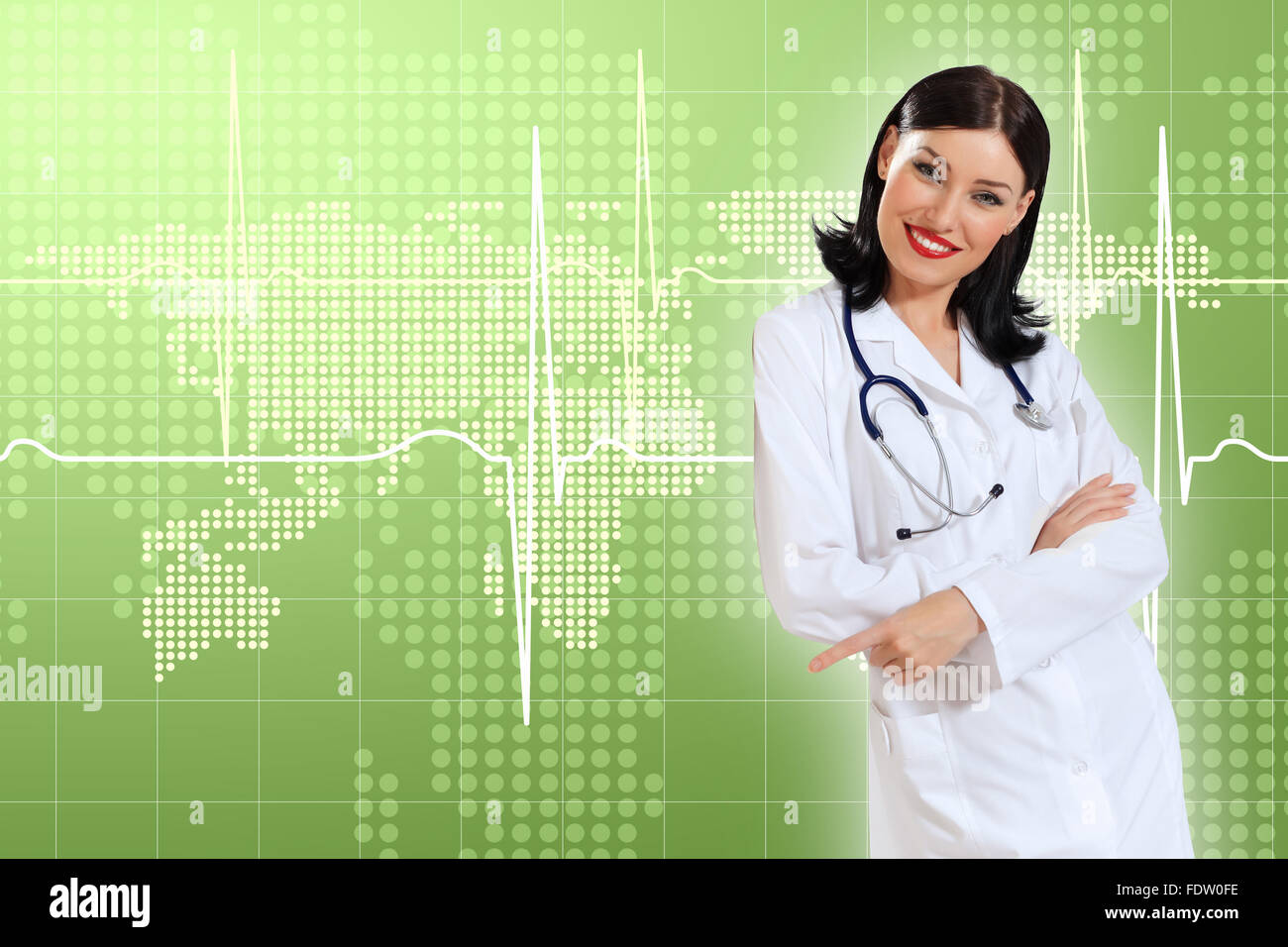 Illustration with medical background having heart beat, doctor and ...