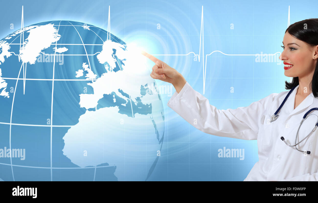 Illustration with medical background having heart beat, doctor and ...