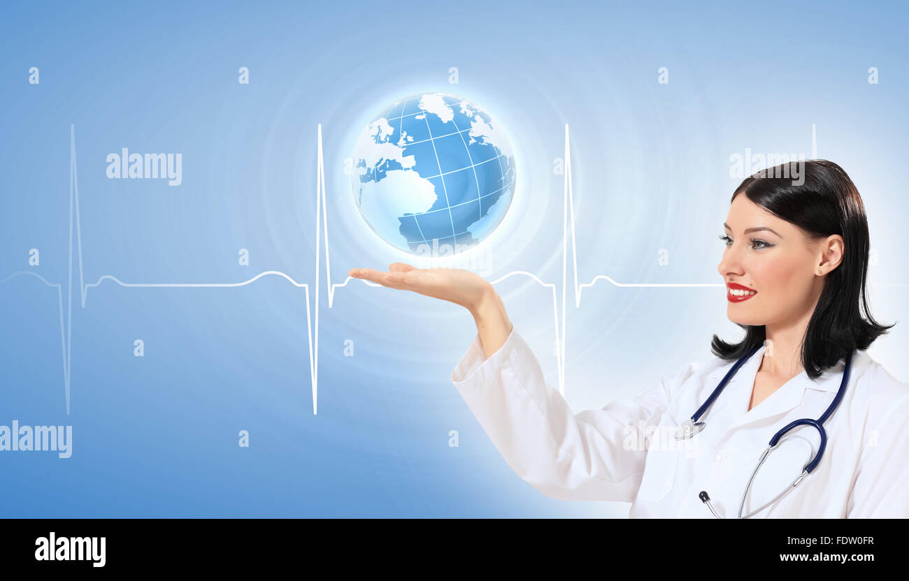 Illustration with medical background having heart beat, doctor and ...