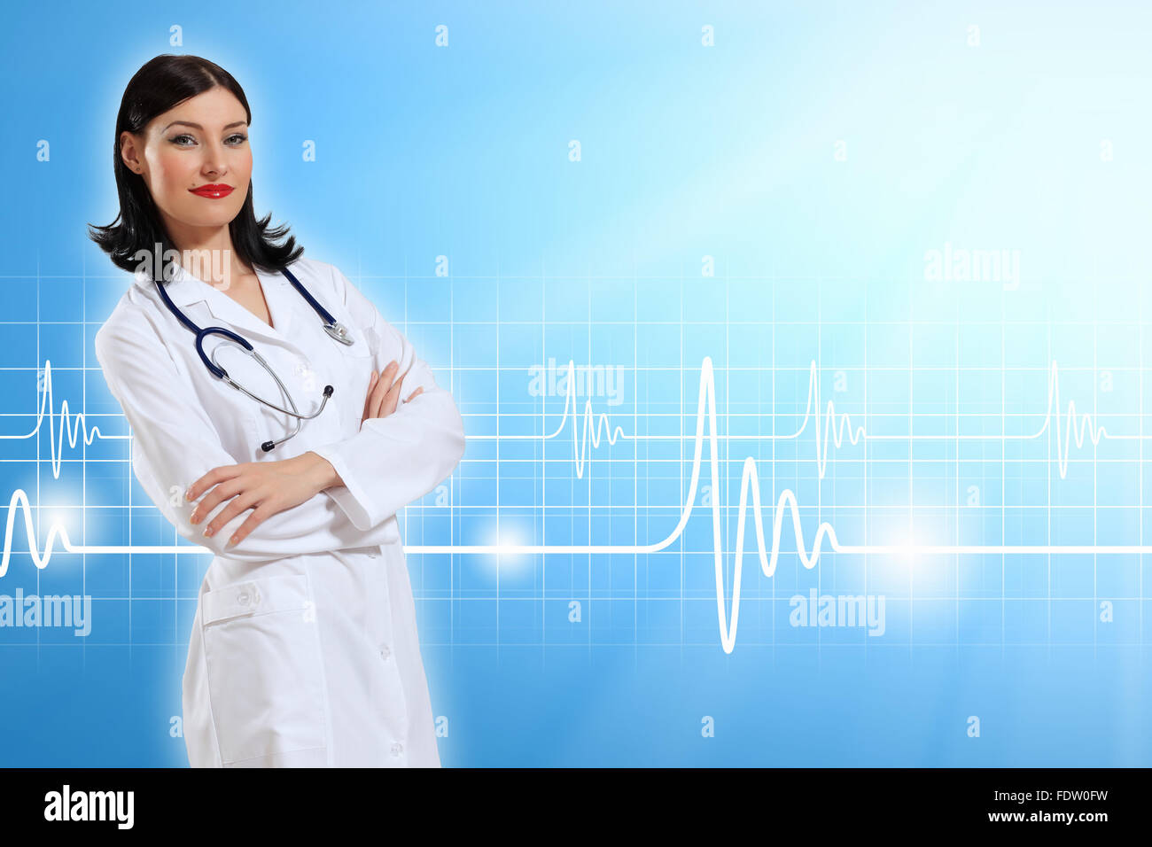 Illustration with medical background having heart beat, doctor and ...