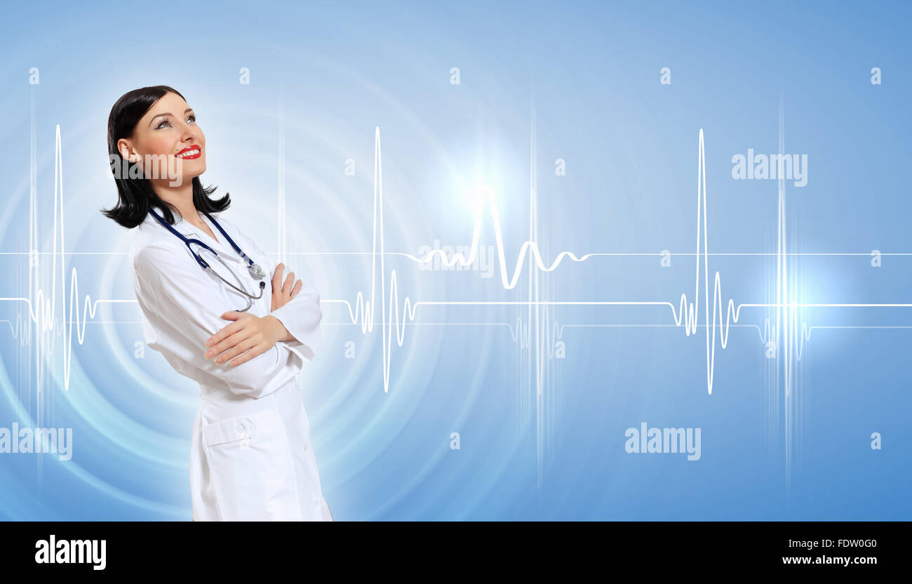 Illustration with medical background having heart beat, doctor and ...