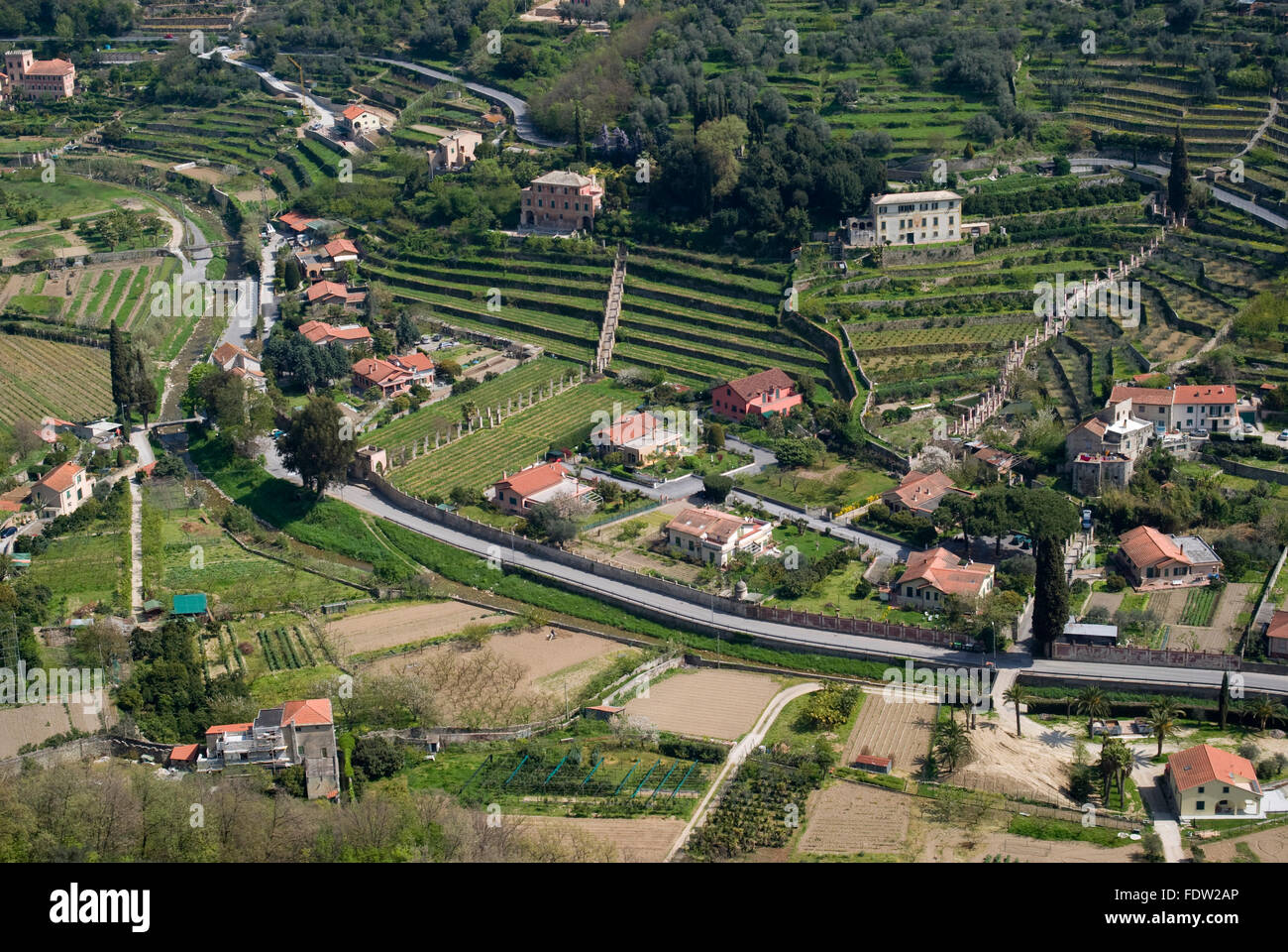 The aerial view of countryside in hilly Liguria region of Italy Stock ...