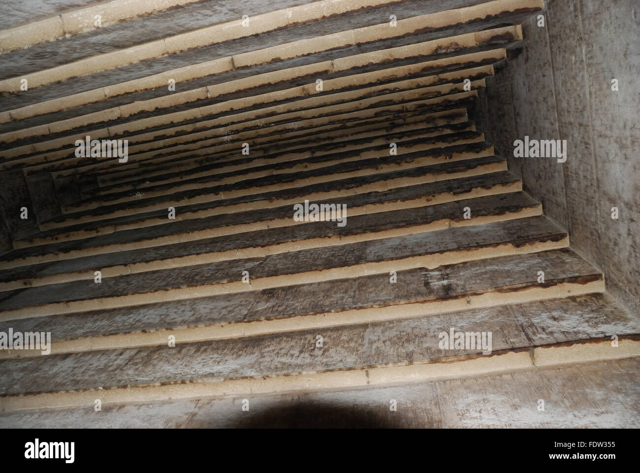 The ceiling seen from the inside of Red Pyramid of Snofru / Sneferu ...
