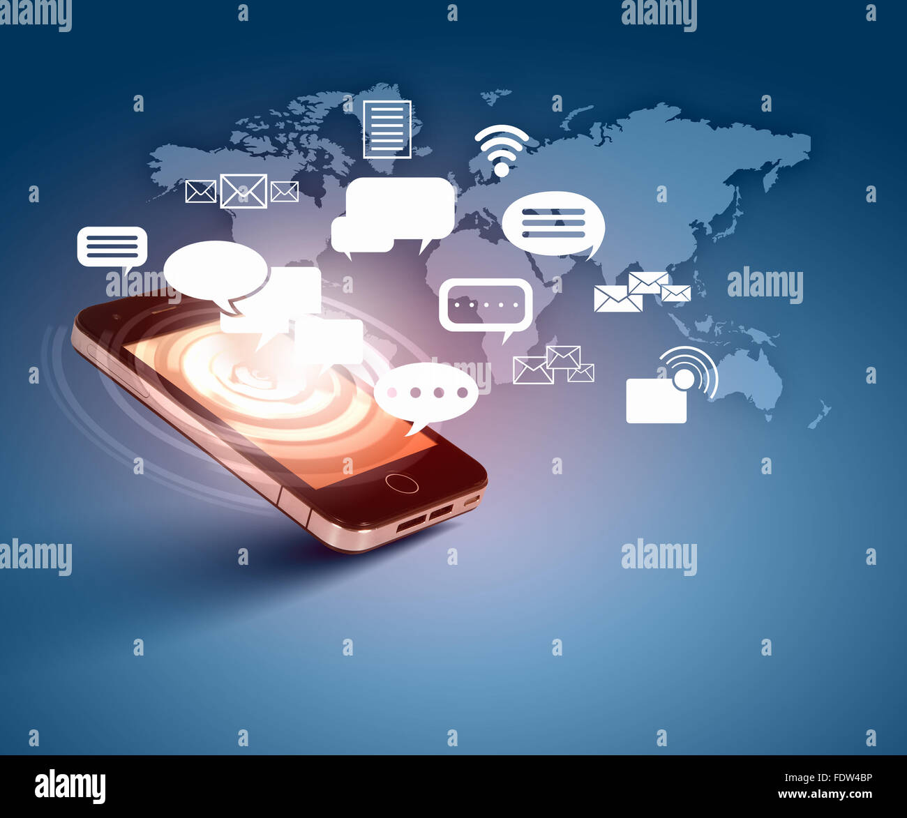 Modern communication technology illustration with messages and devices ...