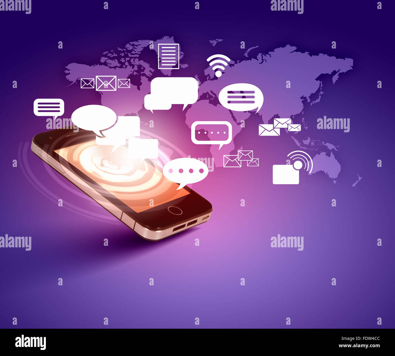 Modern communication technology illustration with messages and devices ...