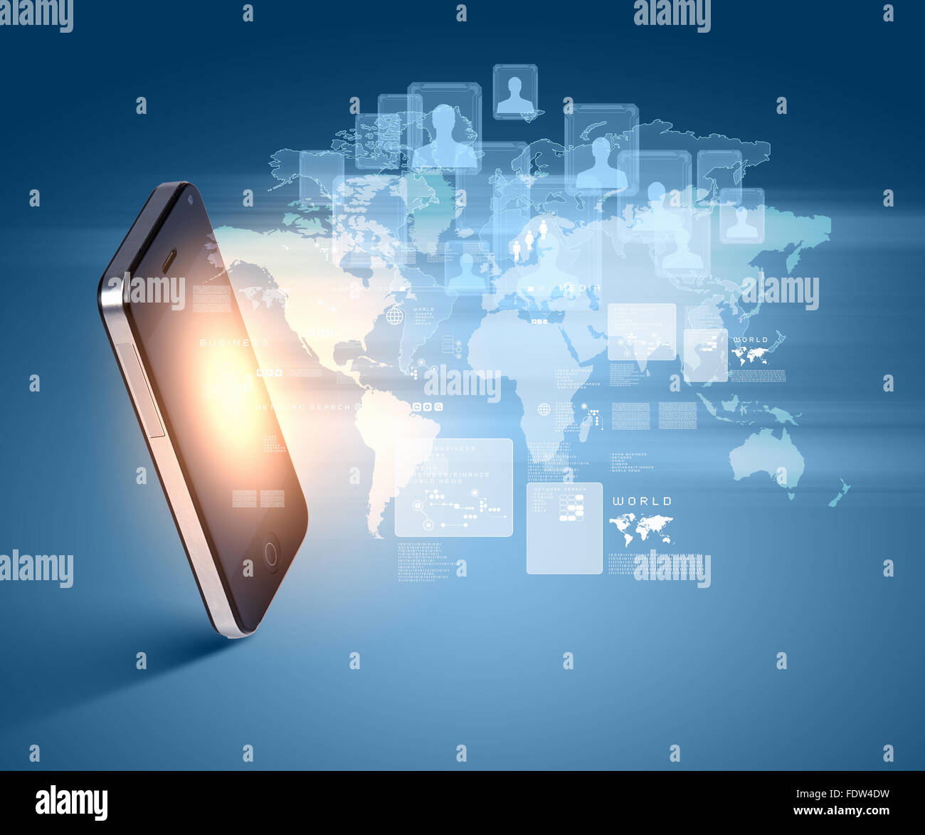 Modern communication technology illustration with mobile phone and high ...
