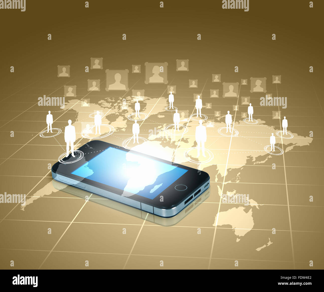 Modern communication technology illustration with mobile phone and high ...