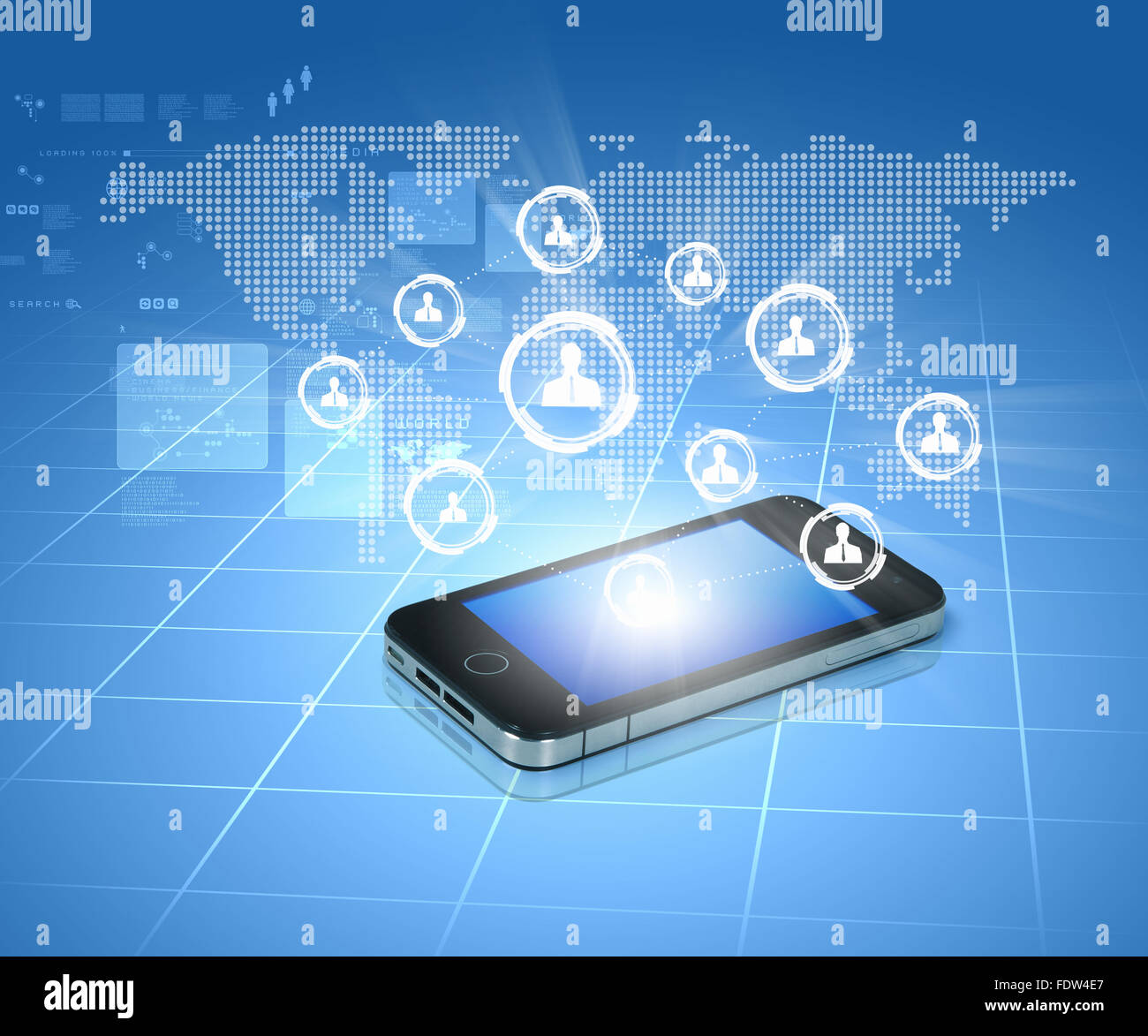 Modern communication technology illustration with mobile phone and high ...