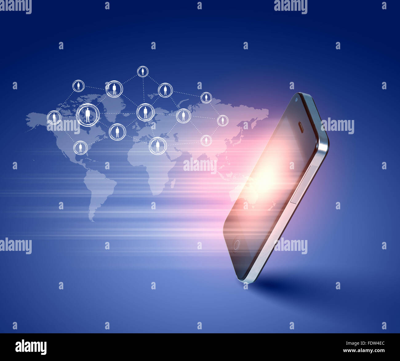 Modern communication technology illustration with mobile phone and high ...