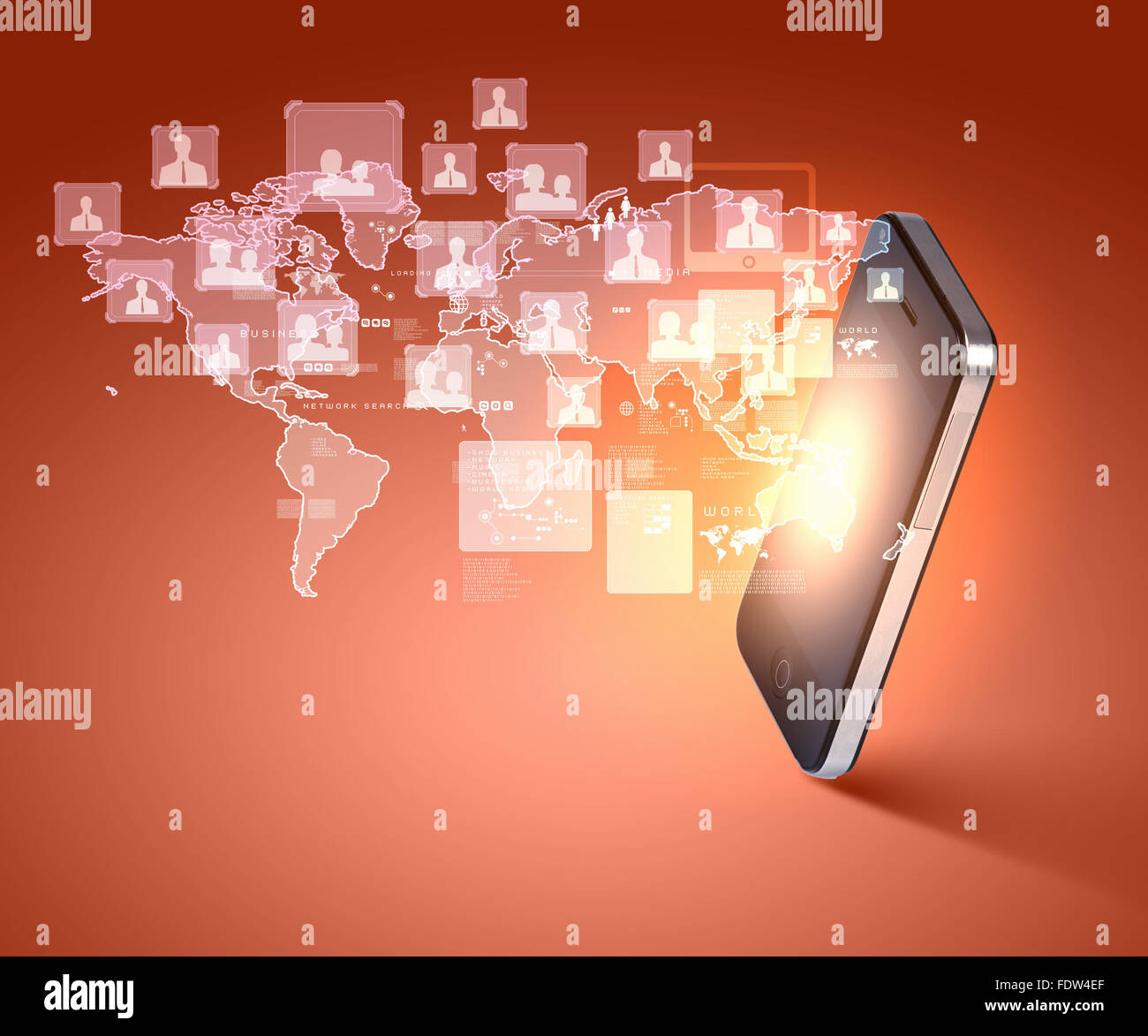 Modern communication technology illustration with mobile phone and high ...