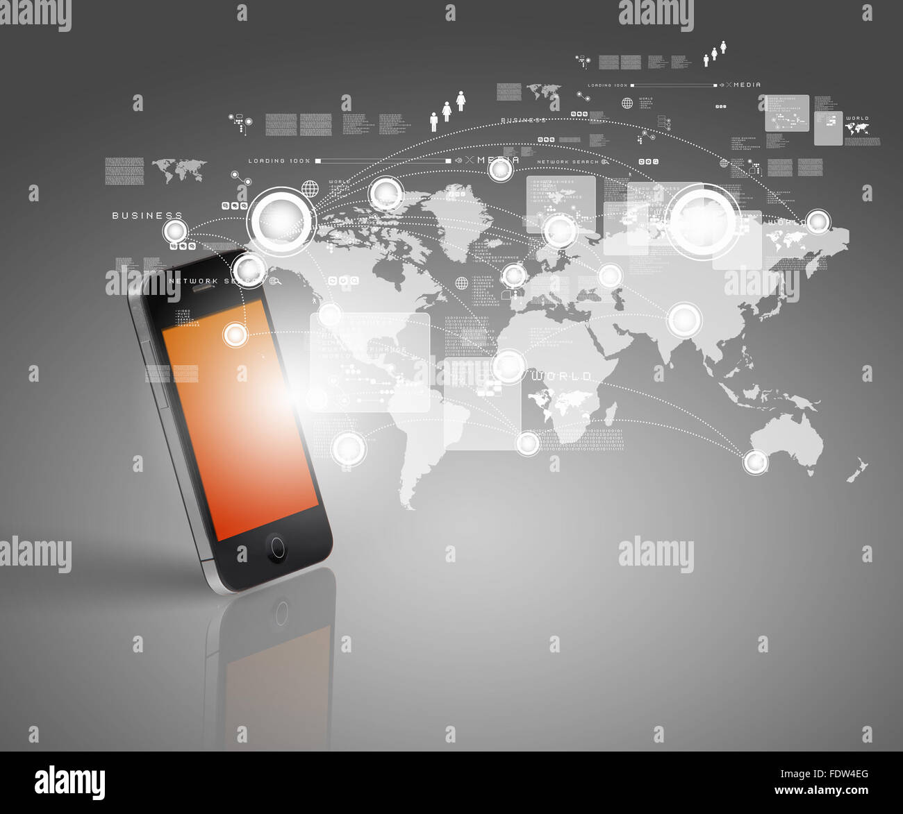 Modern communication technology illustration with mobile phone and high ...
