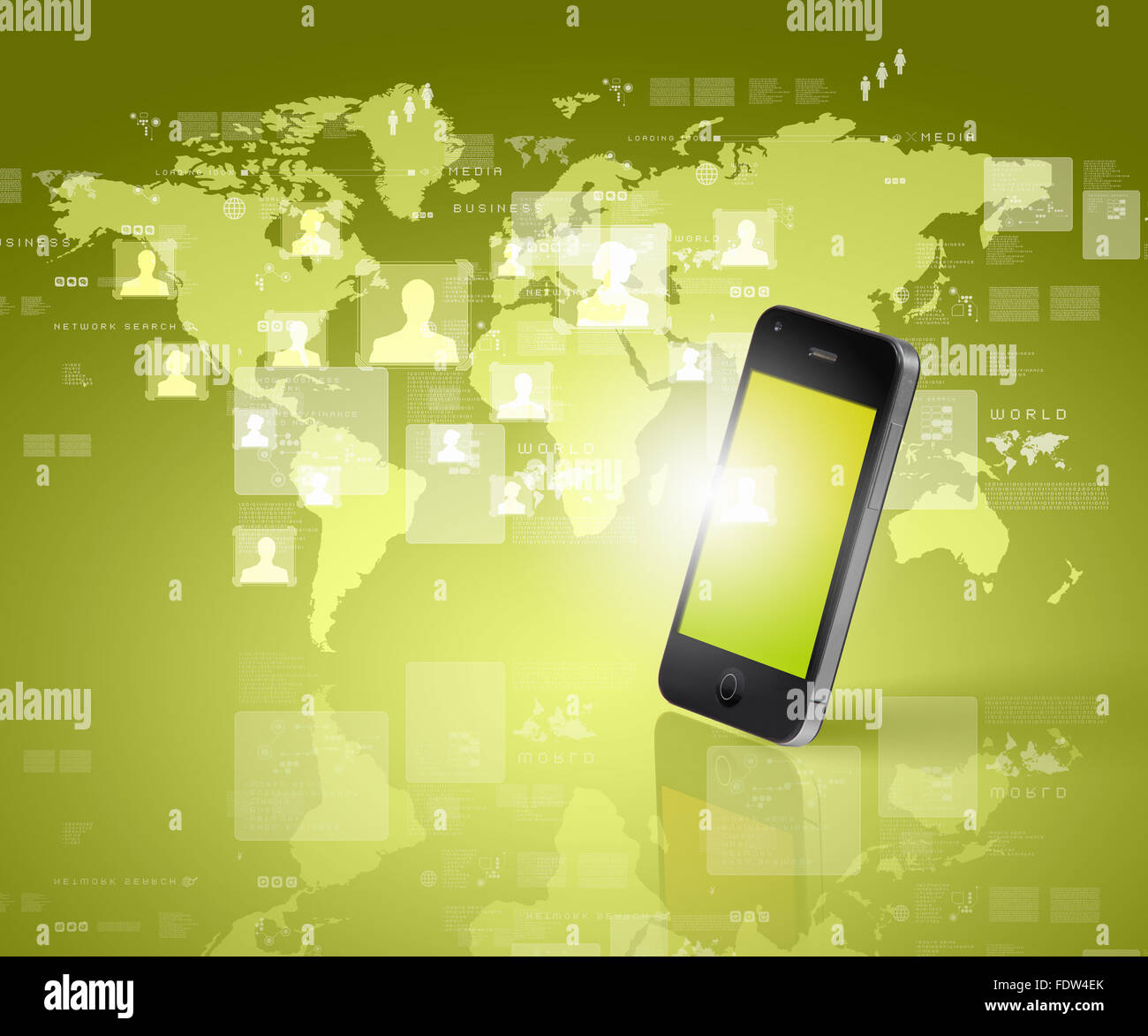 Modern communication technology illustration with mobile phone and high ...