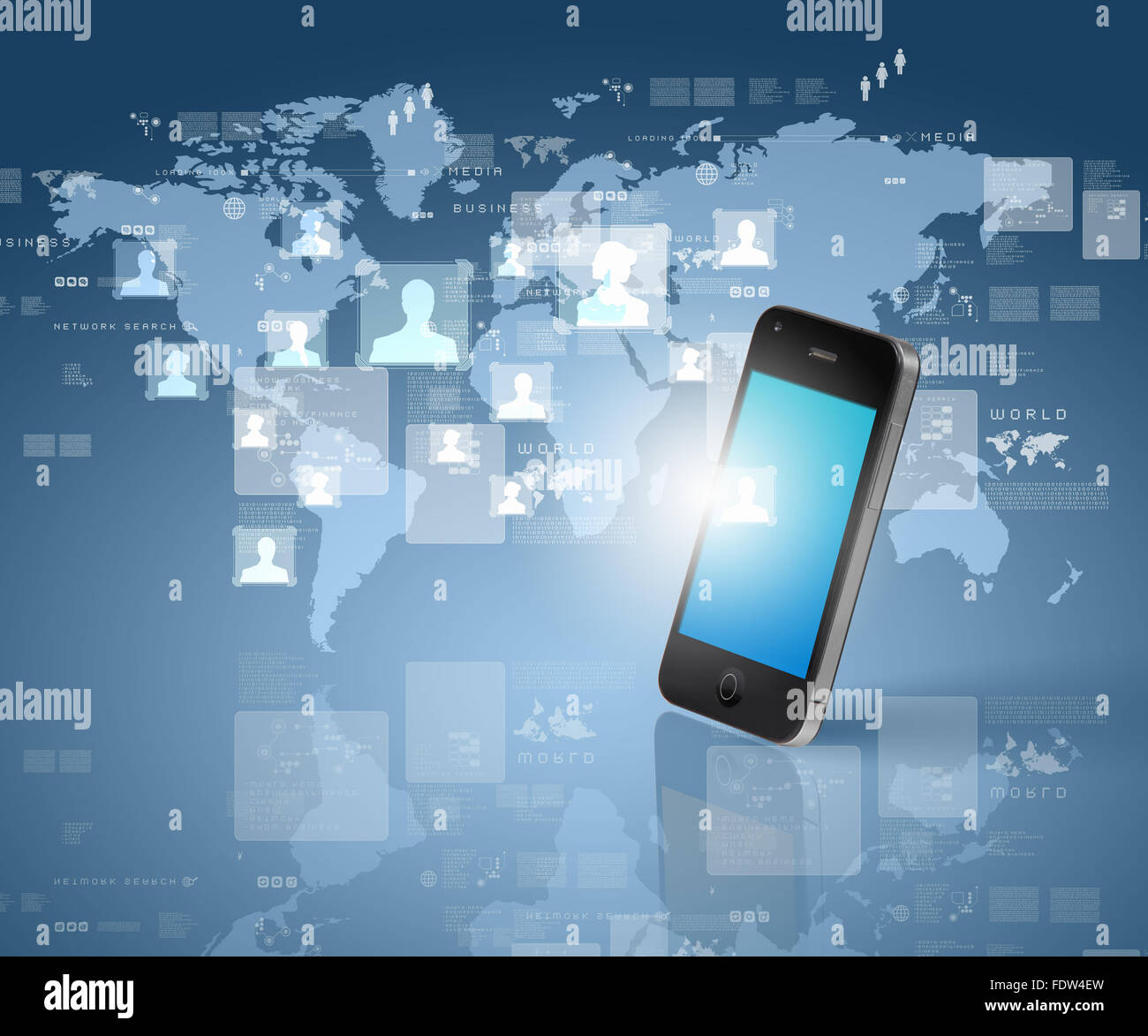 Modern communication technology illustration with mobile phone and high ...