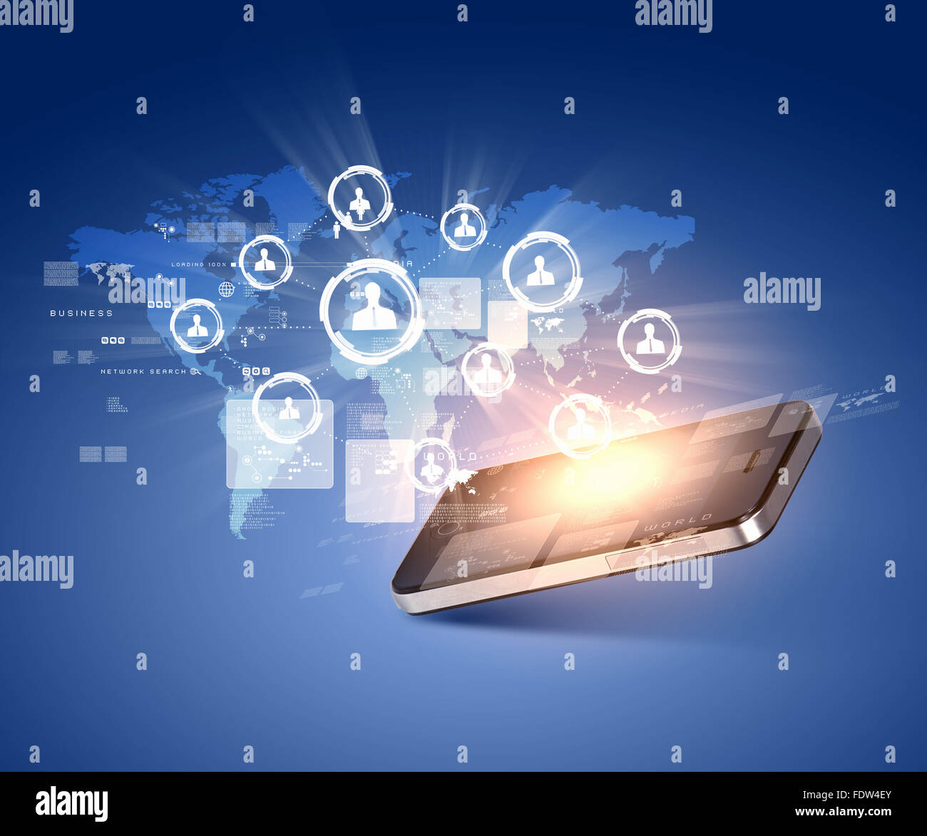 Modern communication technology illustration with mobile phone and high ...