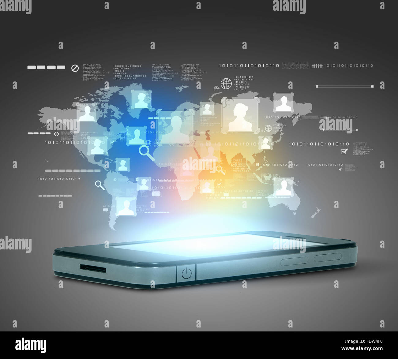 Modern communication technology illustration with mobile phone and high ...