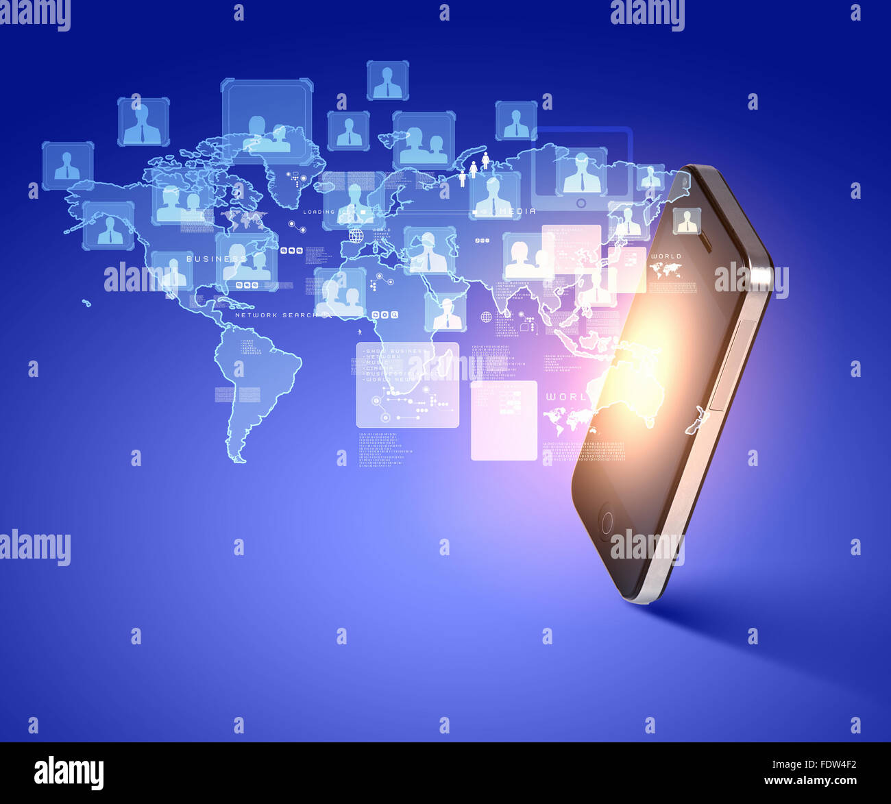 Modern communication technology illustration with mobile phone and high ...
