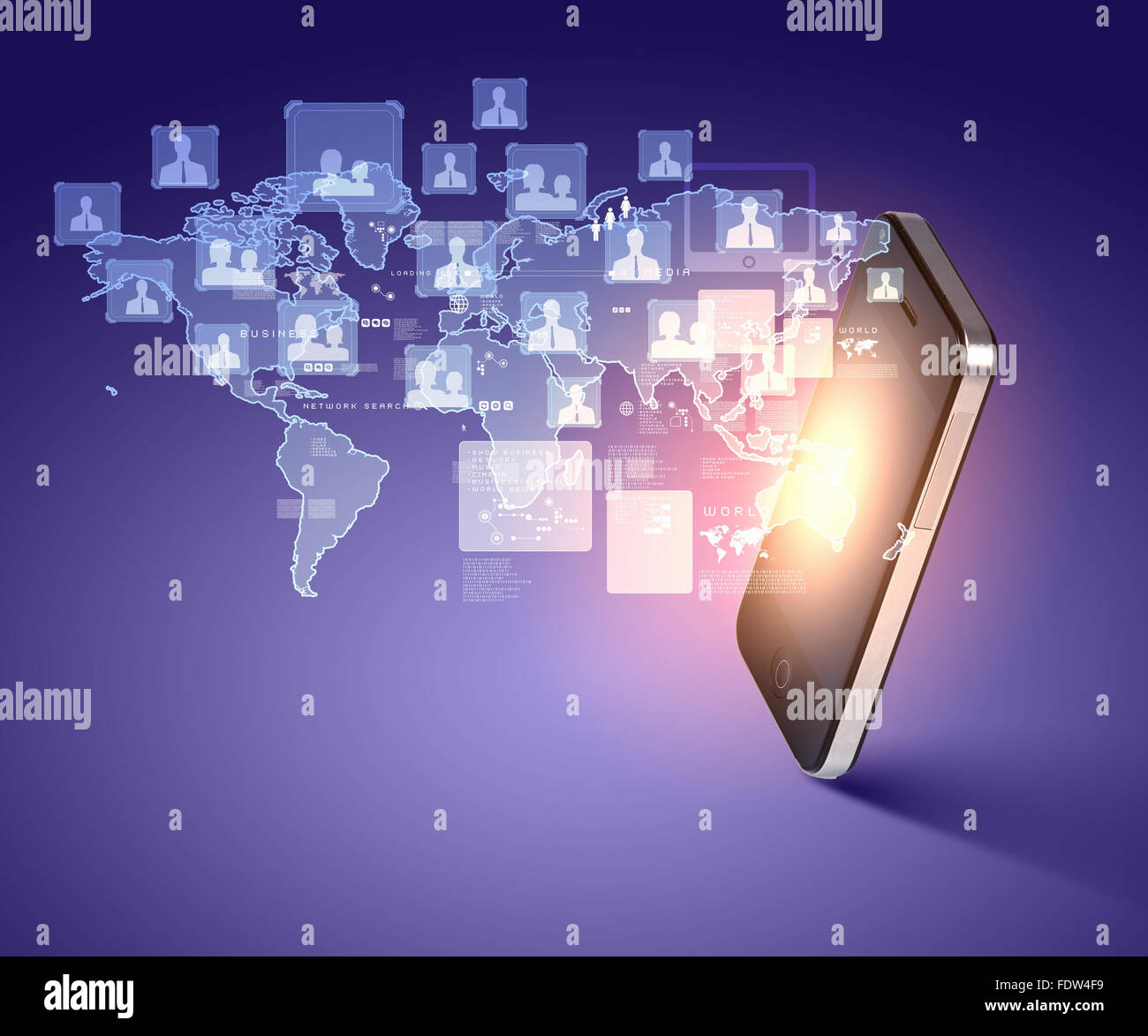 Modern communication technology illustration with mobile phone and high ...