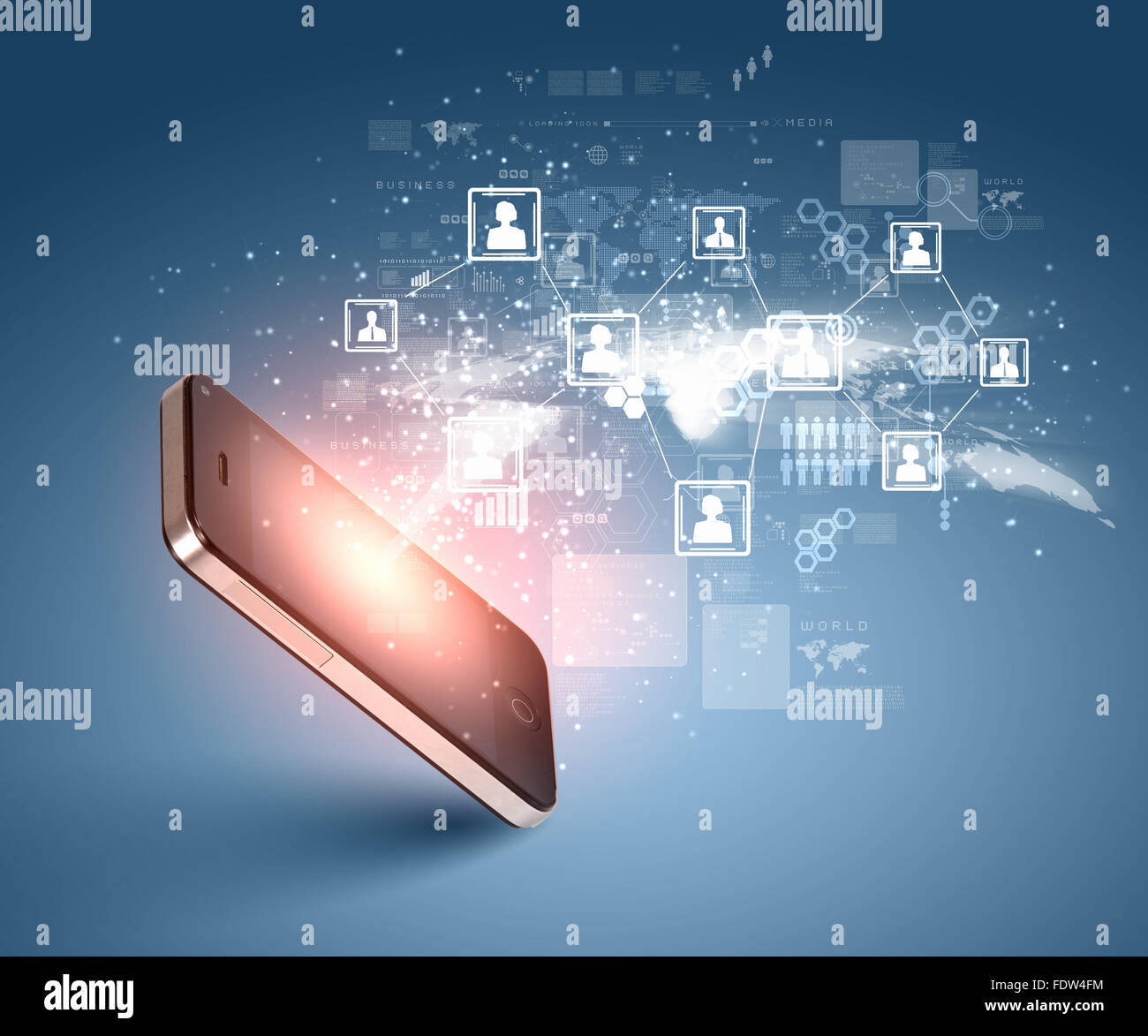 Modern communication technology illustration with mobile phone and high ...