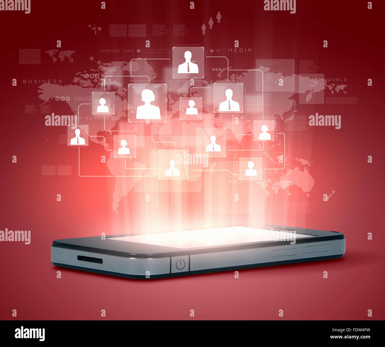 Modern communication technology illustration with mobile phone and high ...