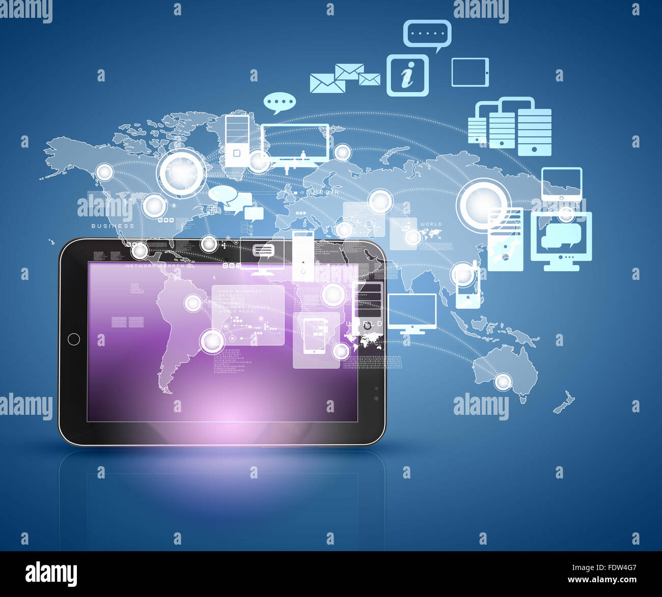 Modern communication technology illustration with mobile phone and high ...