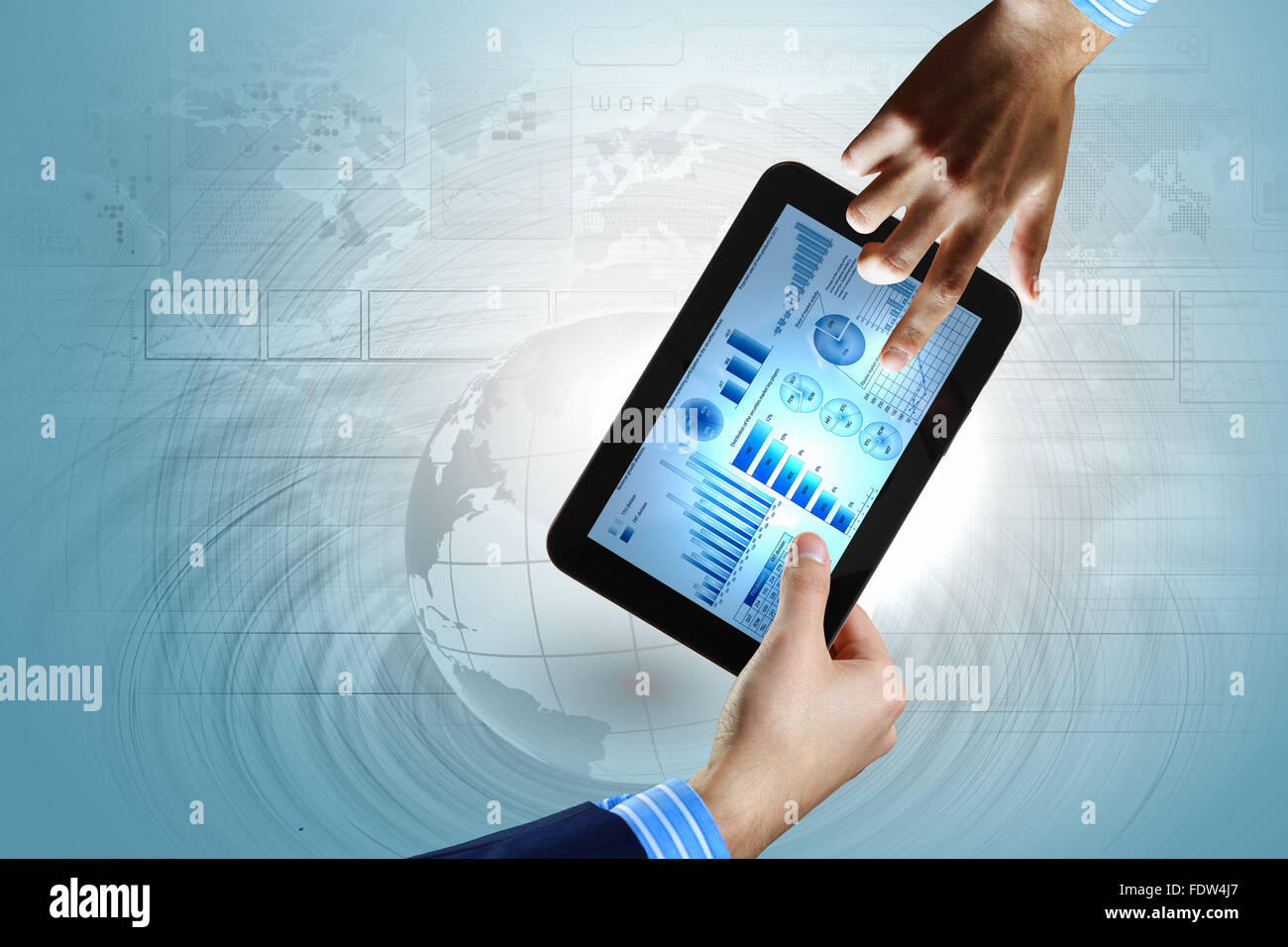 Modern computer technology in business illustration with wireless ...