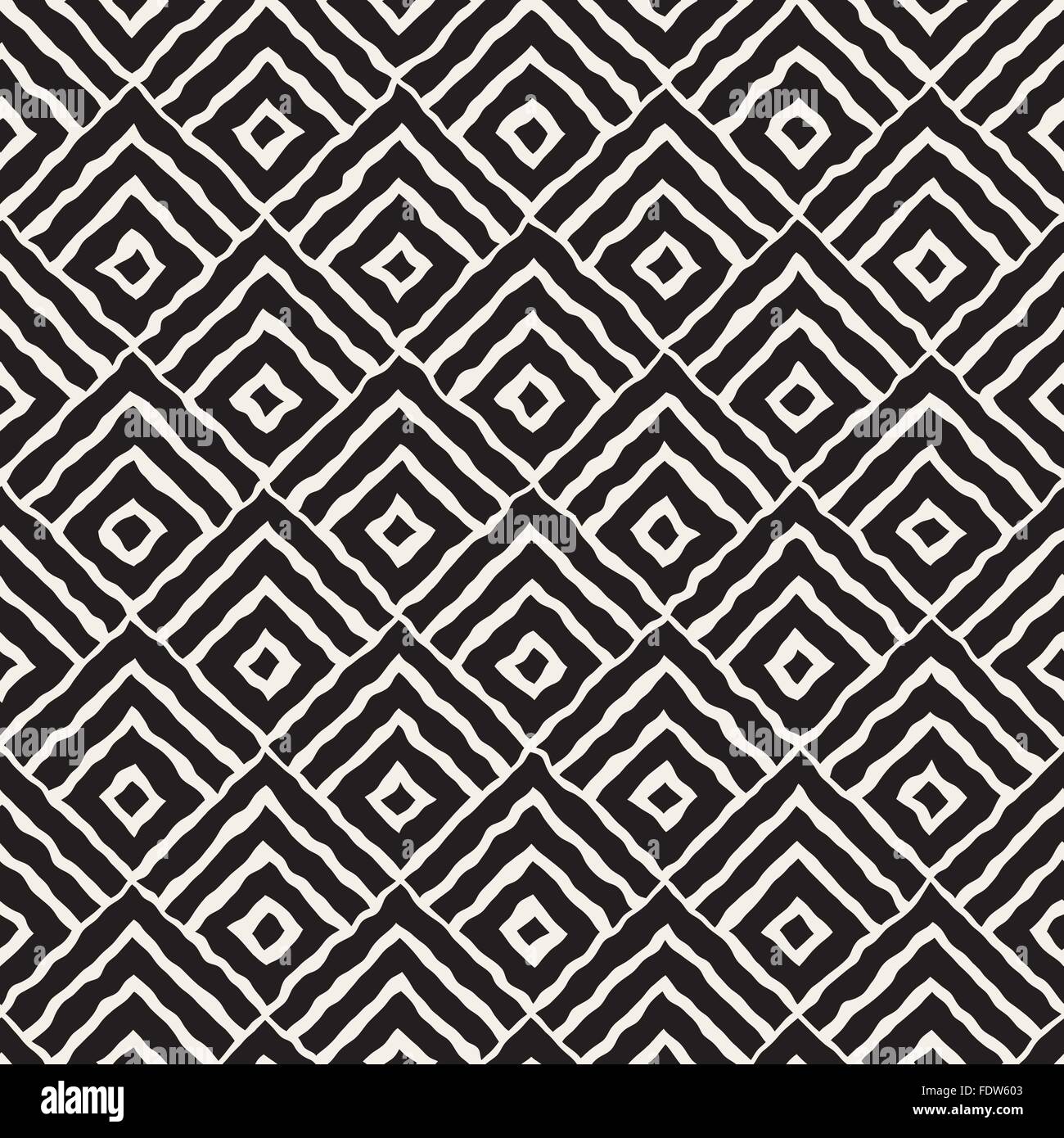 Vector Seamless Black And White Hand Painted Line Concentric Rhombus ...