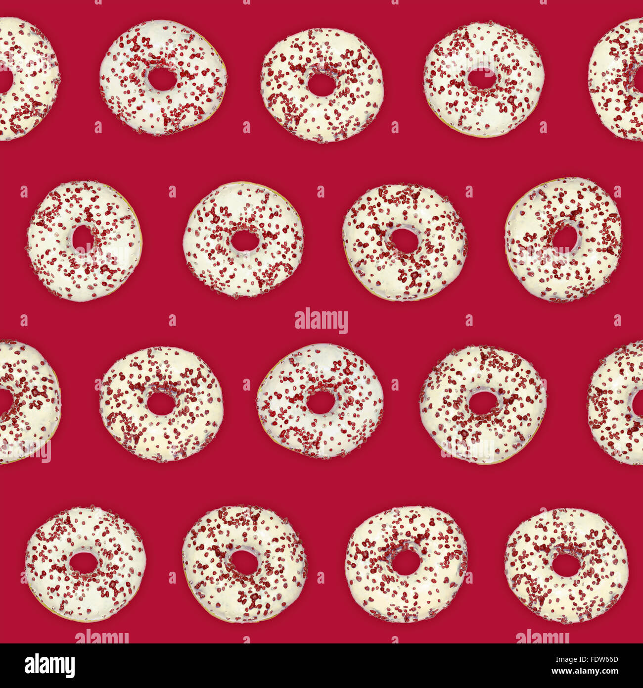Seamless pattern of white chocolate donuts on red background Stock ...