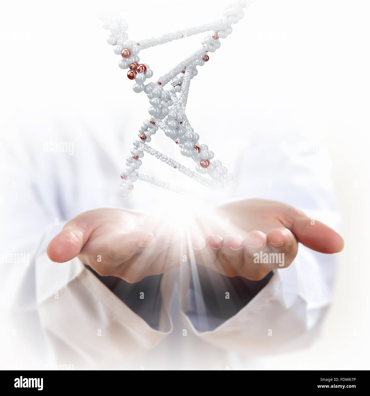 Image of DNA strand against background with human hands Stock Photo - Alamy