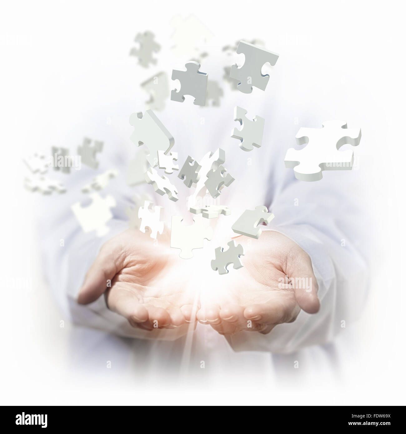 White multiple puzzle piece flying in different directions Stock Photo ...