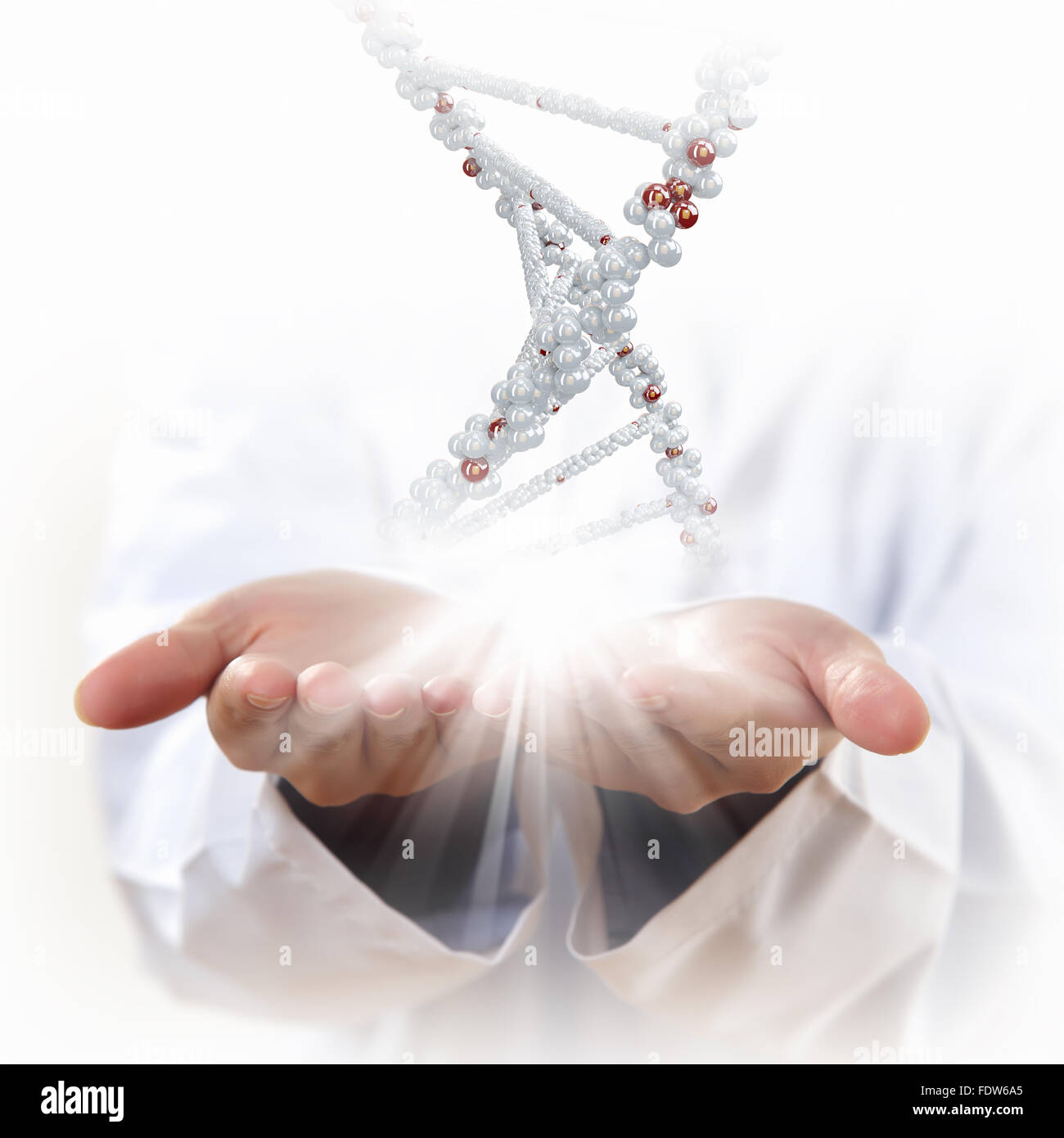 Image of DNA strand against background with human hands Stock Photo - Alamy